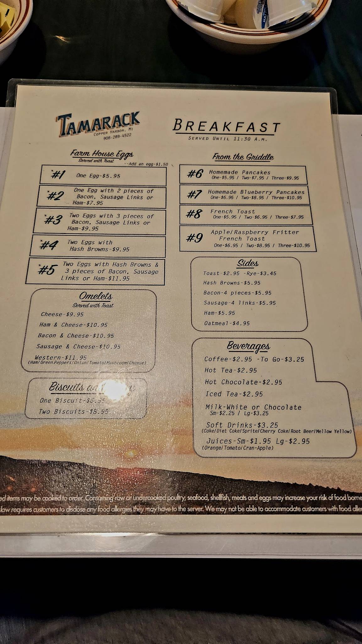 Menu at Tamarack Inn Restaurant, Copper Harbor