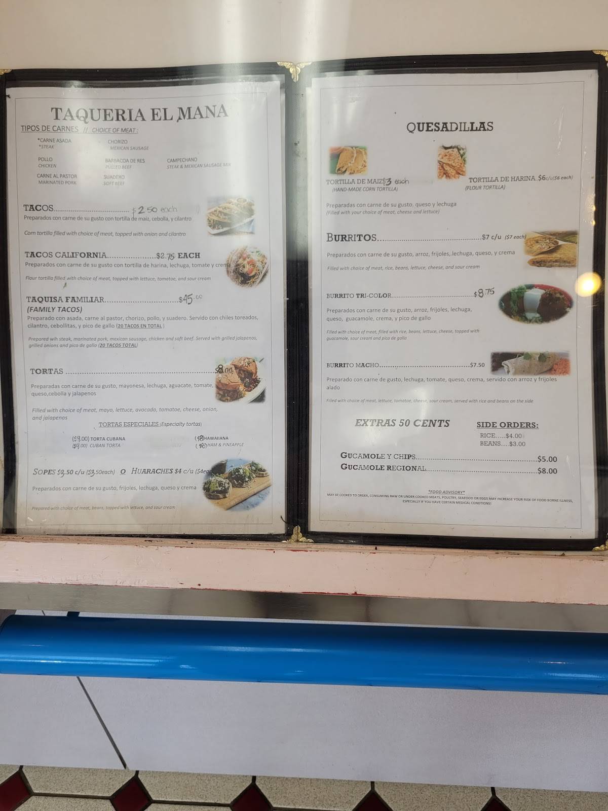 Menu at Taqueria El Mana restaurant, Valdese