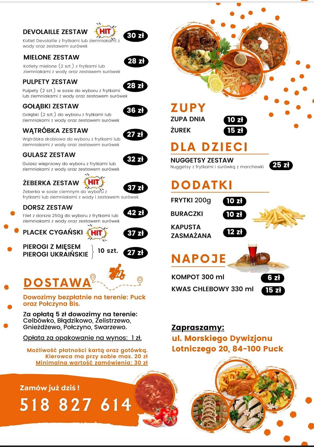 Menu at Tawerna Kolumb restaurant, Puck