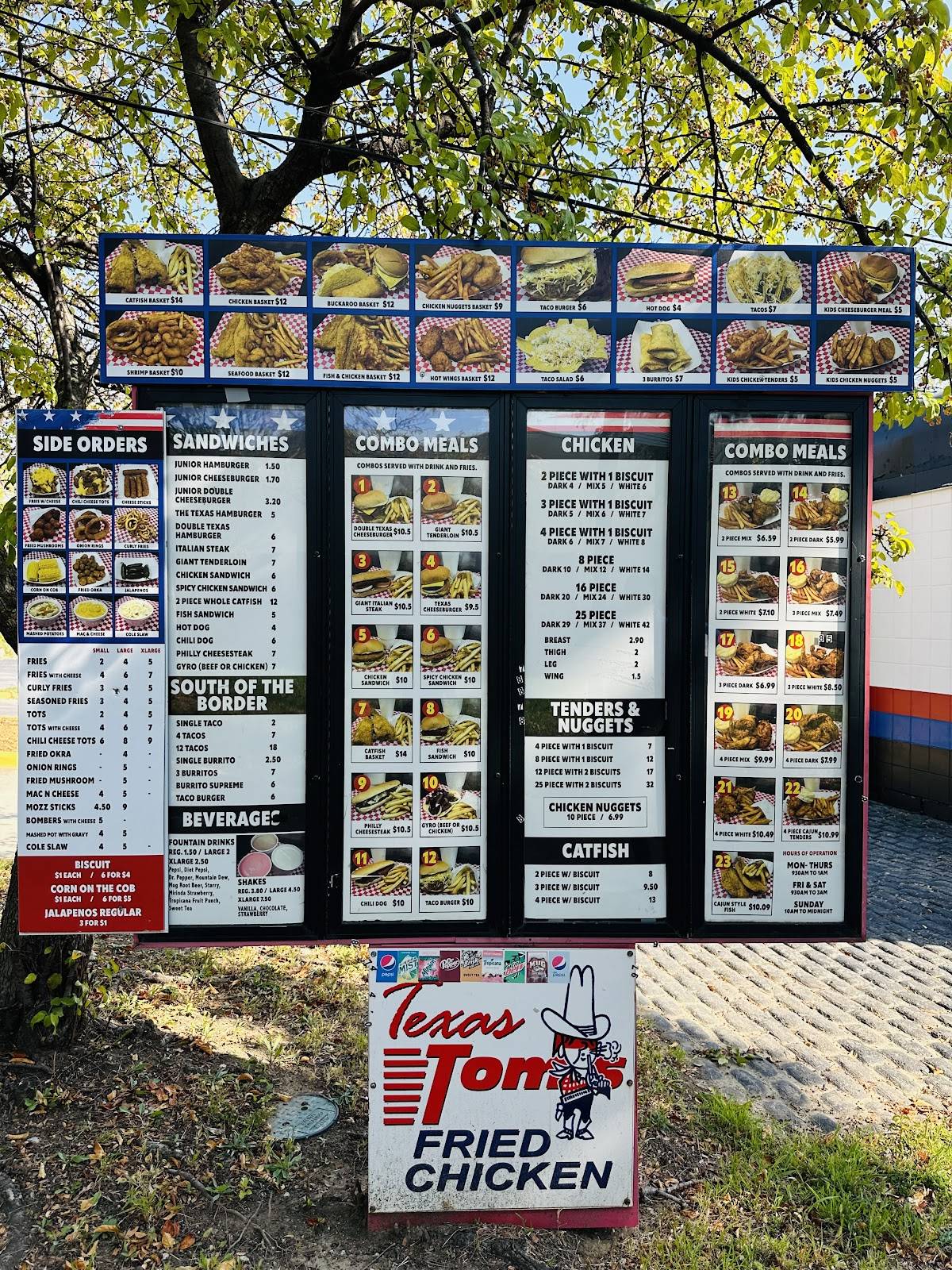 Menu at Texas Toms restaurant, Kansas City, Independence Ave