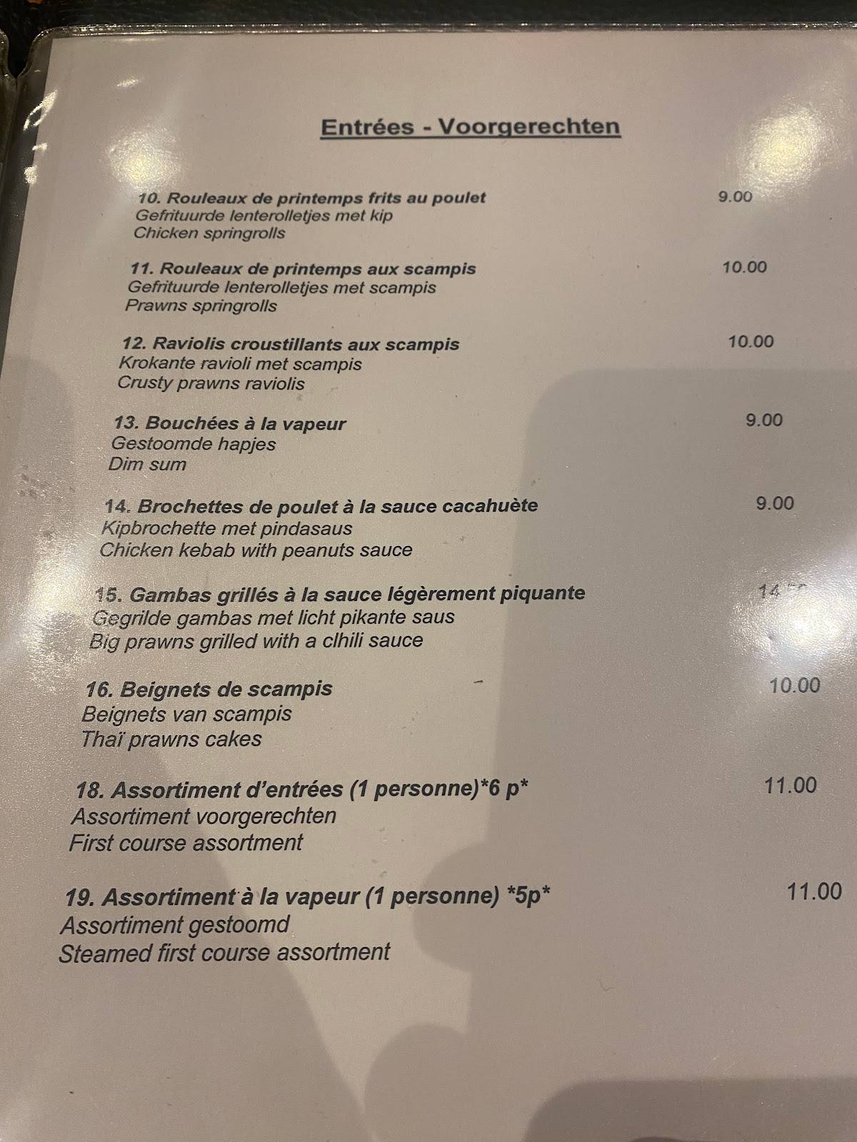 Menu au Thai Break, Waremme