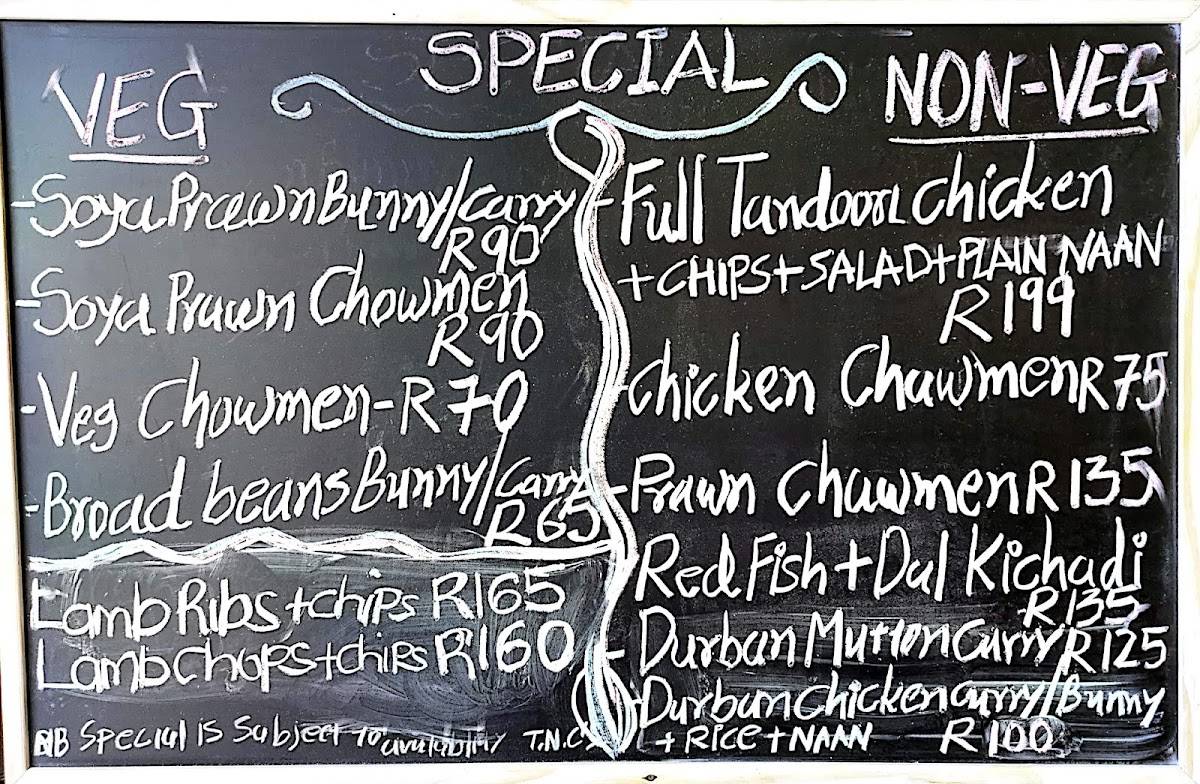Menu at Thava Suncoast restaurant, Durban