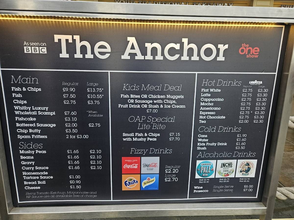 Menu at The Anchor Fish & Chips restaurant, Scarborough