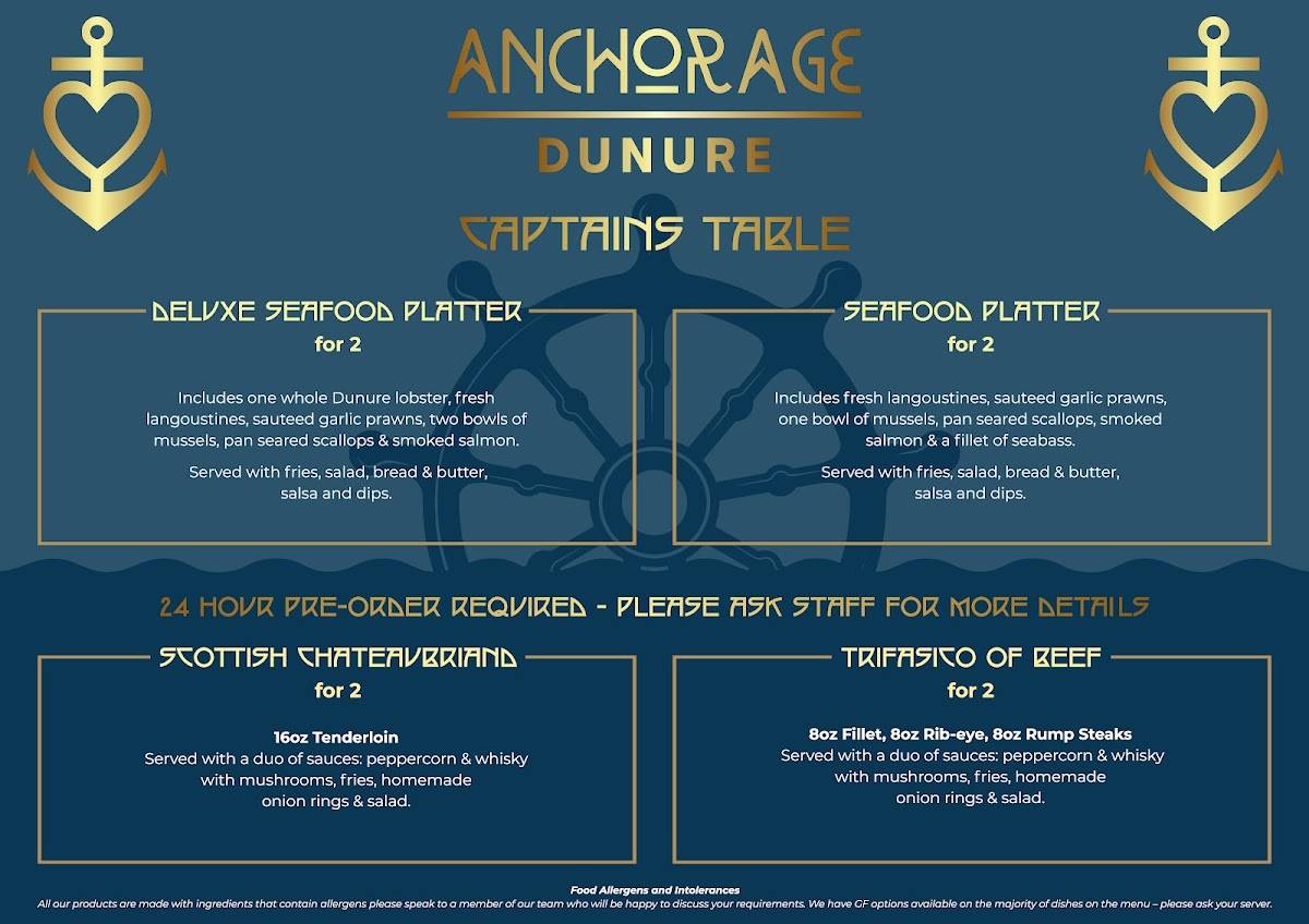 Menu at The Anchorage Restaurant/Bar, Dunure