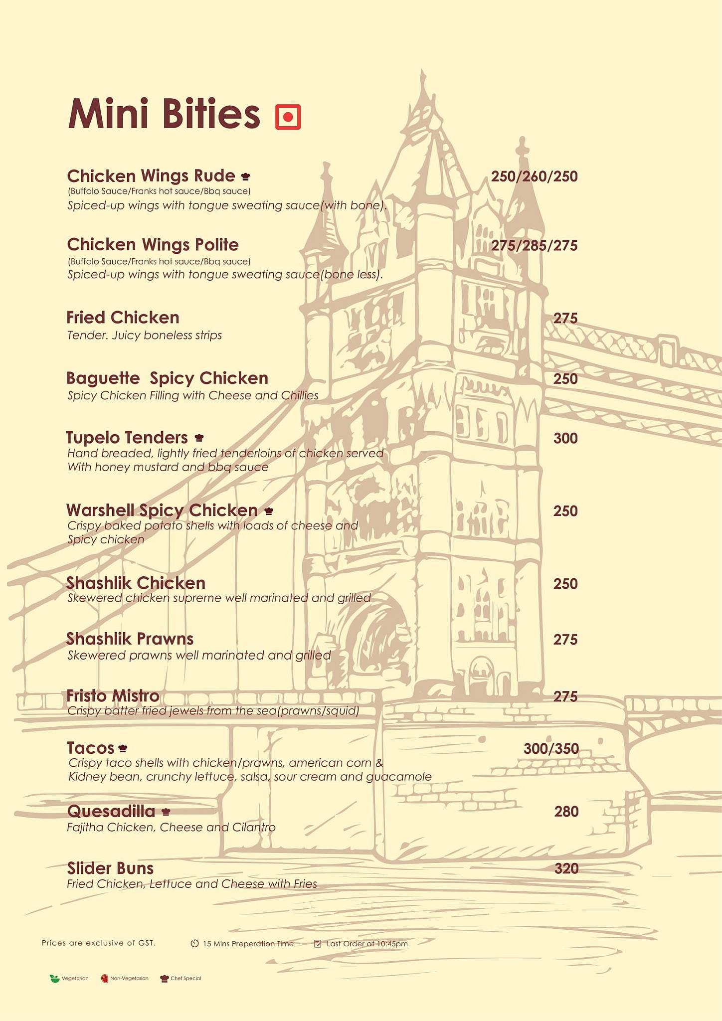 Menu at The Bark, Chennai