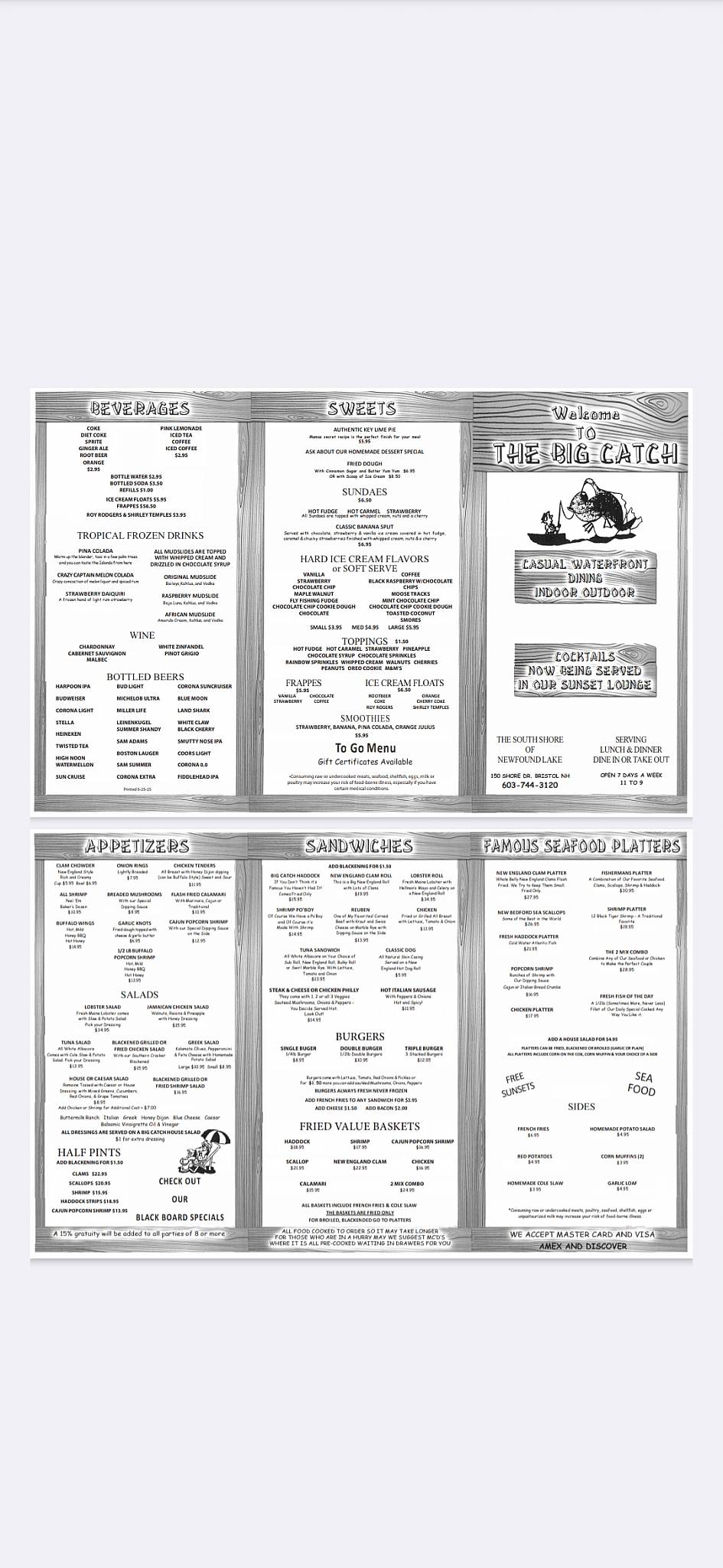 Menu at The Big Catch restaurant, Bristol