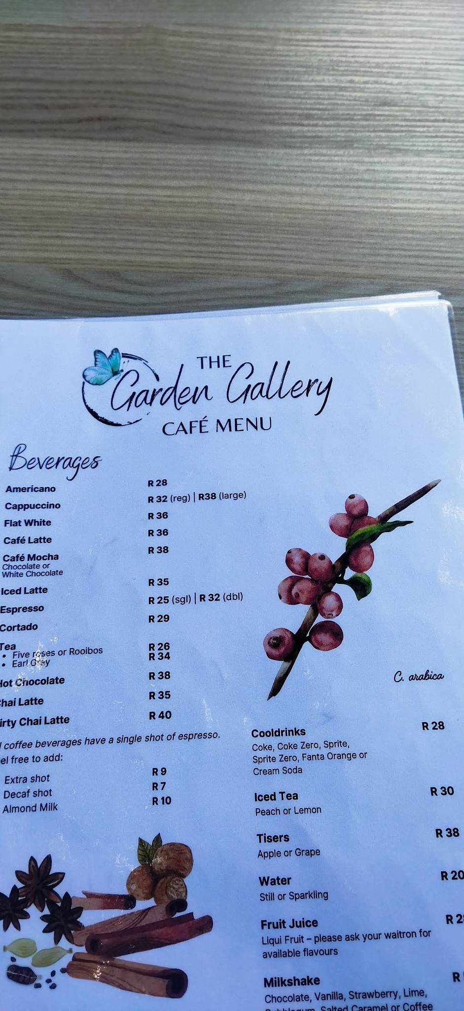 Menu at The Garden Gallery and Café, Edenvale