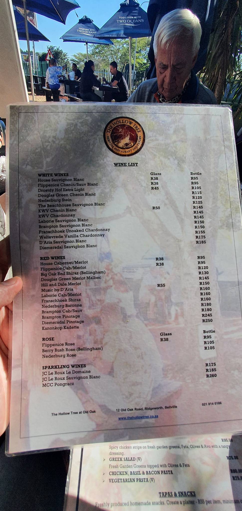 Menu at The Hollow Tree at Old Oak restaurant, Cape Town, 12 Old Oak Rd