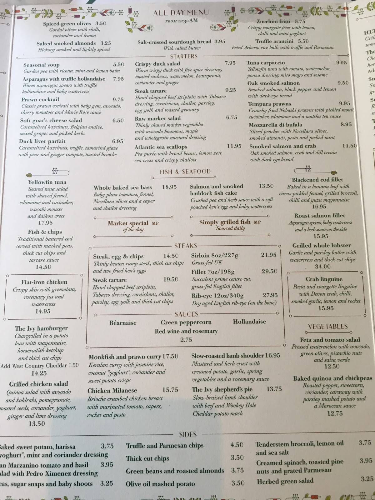 Menu at The Ivy Cambridge Brasserie restaurant, Cambridge