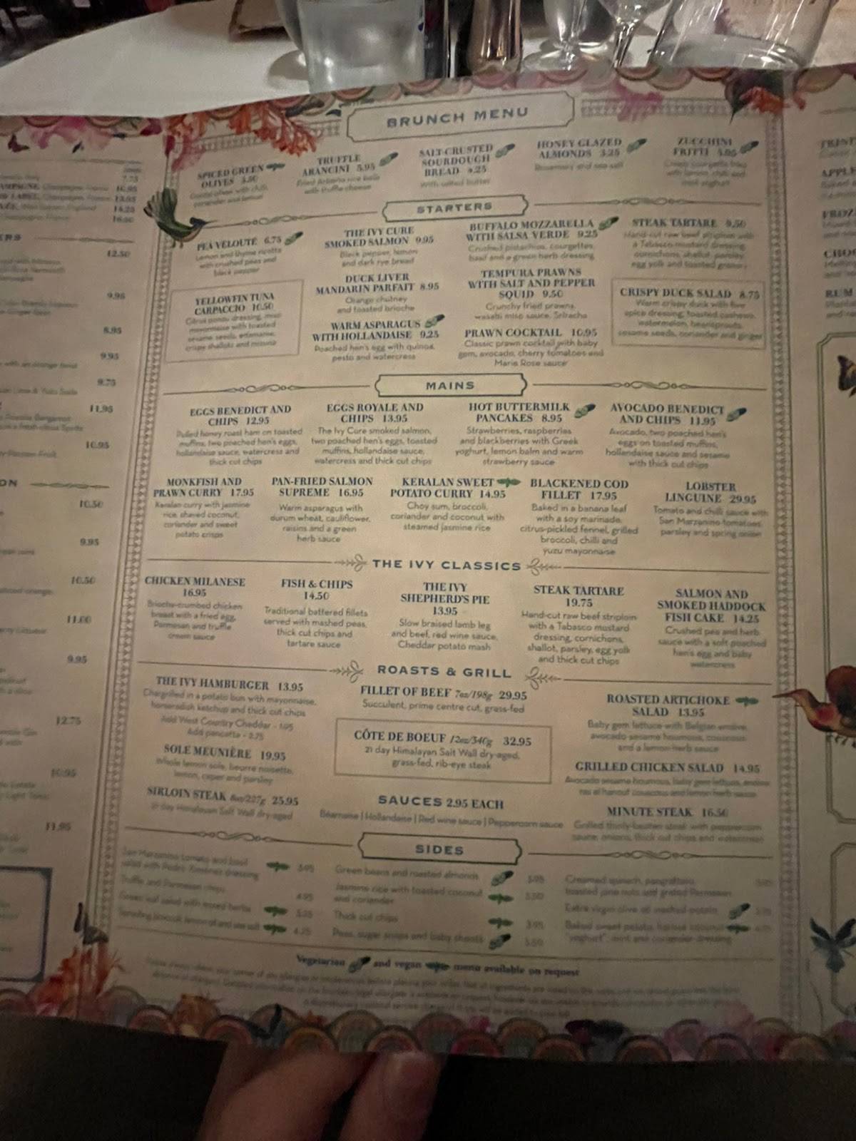 Menu at The Ivy Cambridge Brasserie restaurant, Cambridge