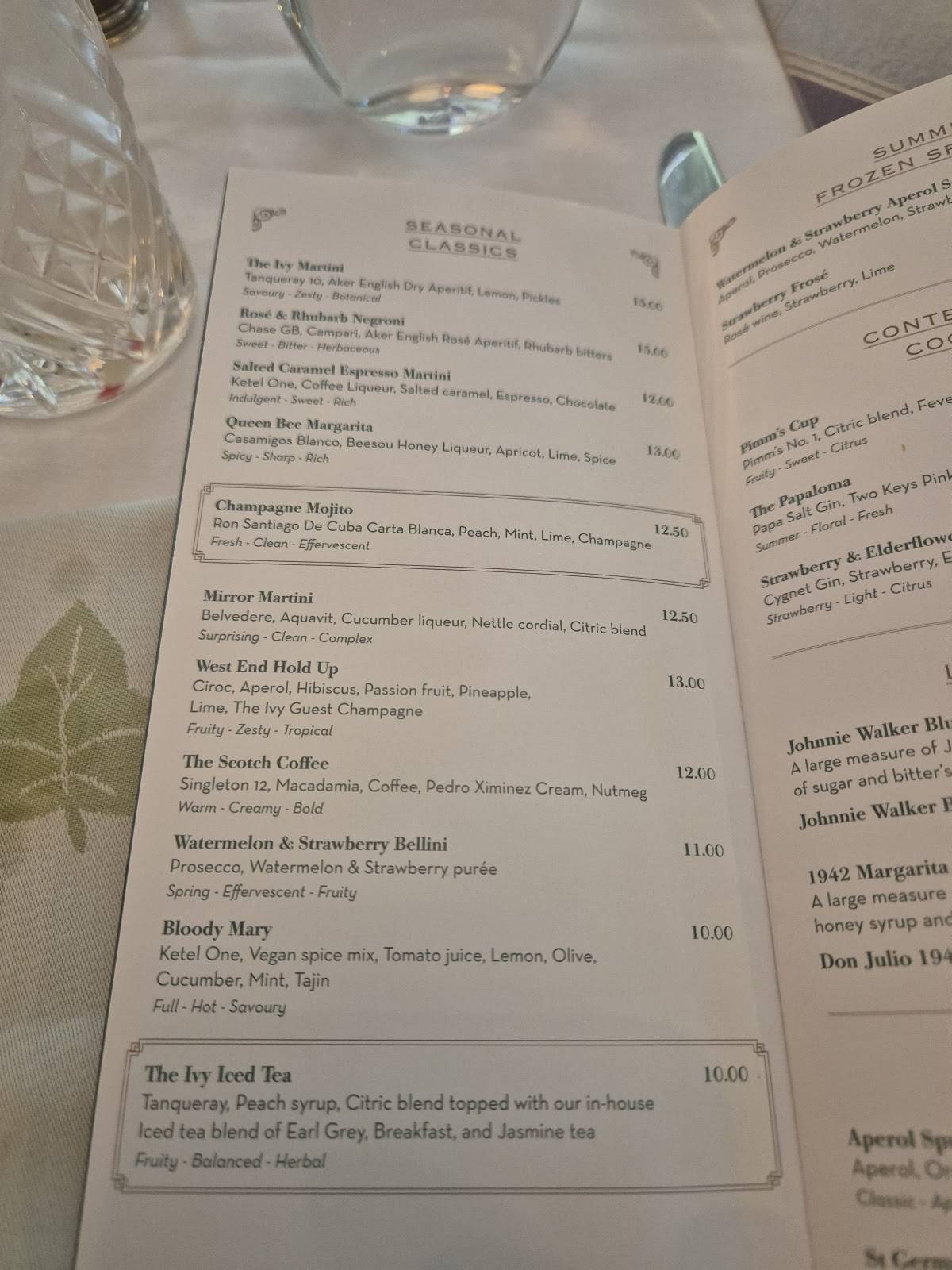 Menu at The Ivy Victoria Quarter Leeds restaurant, Leeds