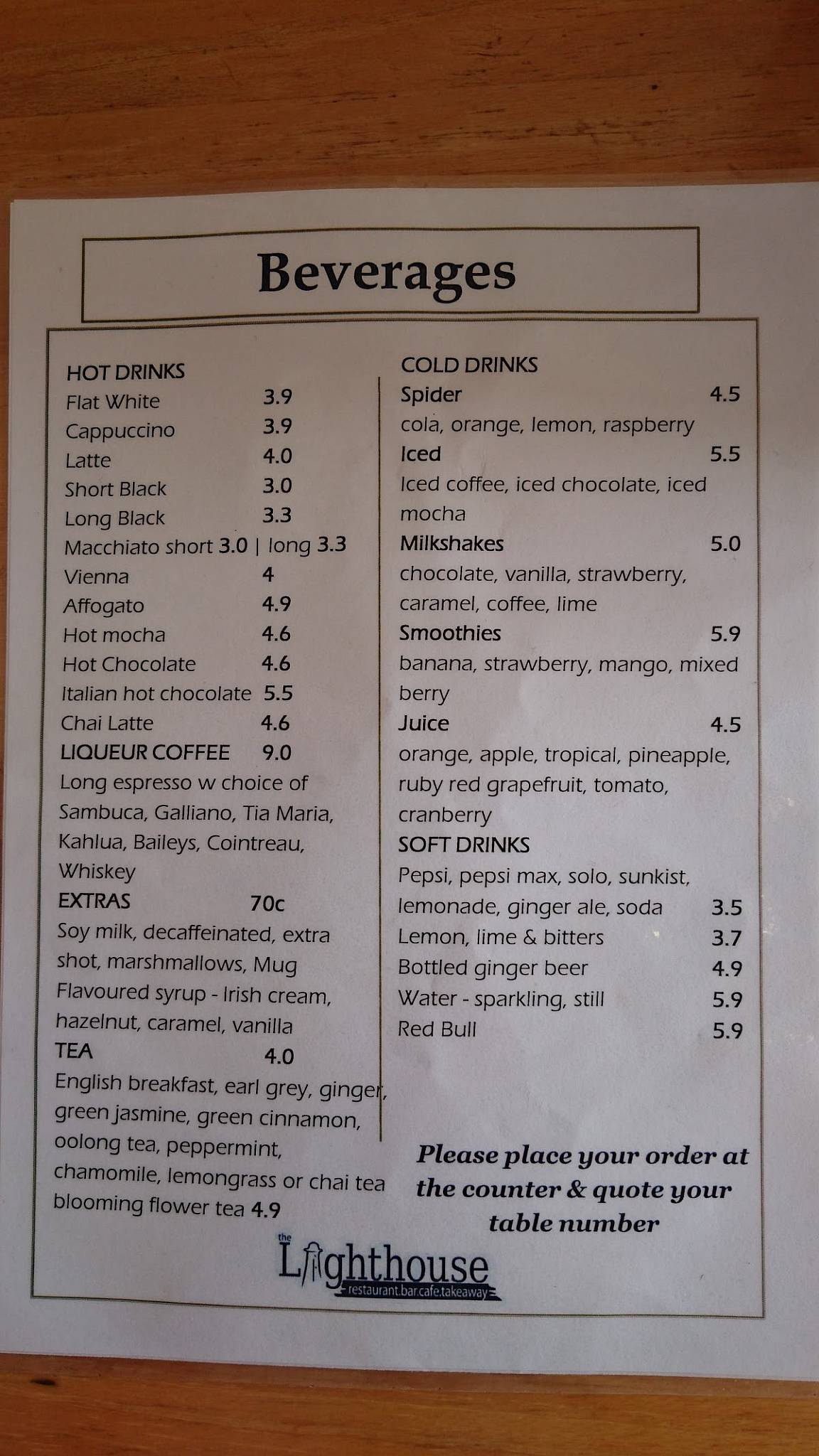 Menu at The Lighthouse Restaurant, Cleveland