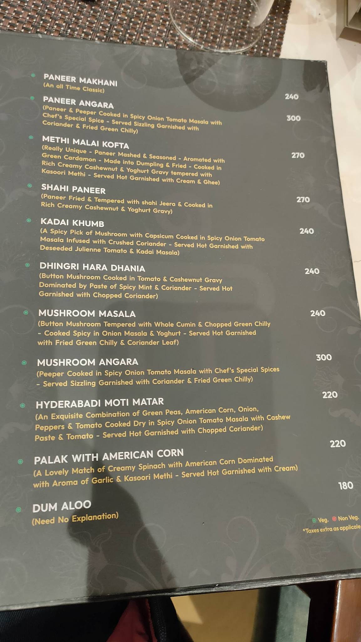 Menu at The TP Park, Rourkela