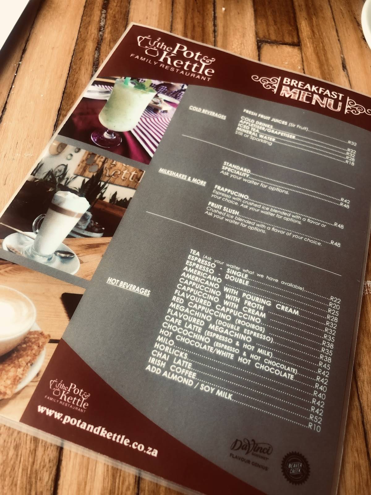Menu at The Pot And Kettle restaurant, Outer West Durban