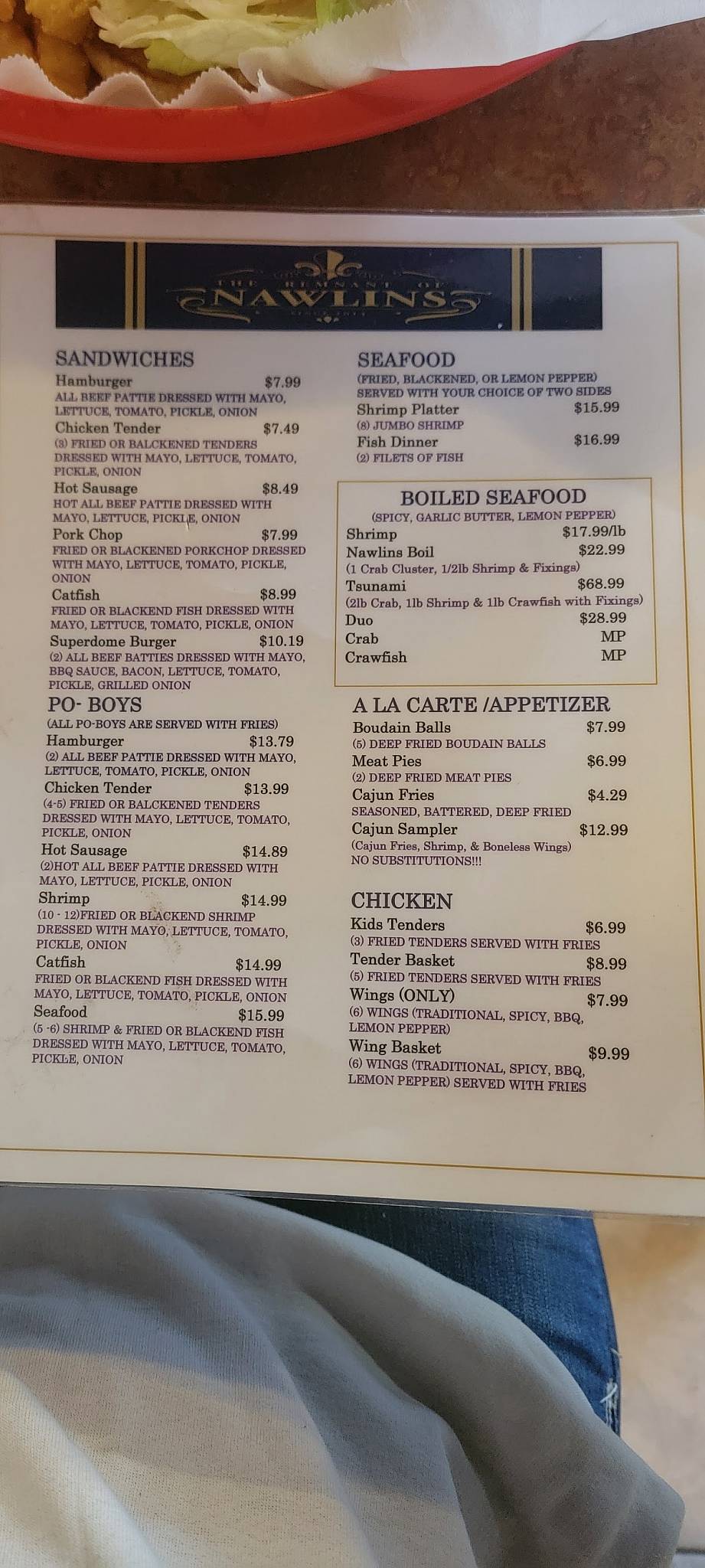 Menu at The Remnant Of Nawlins restaurant, Bryan