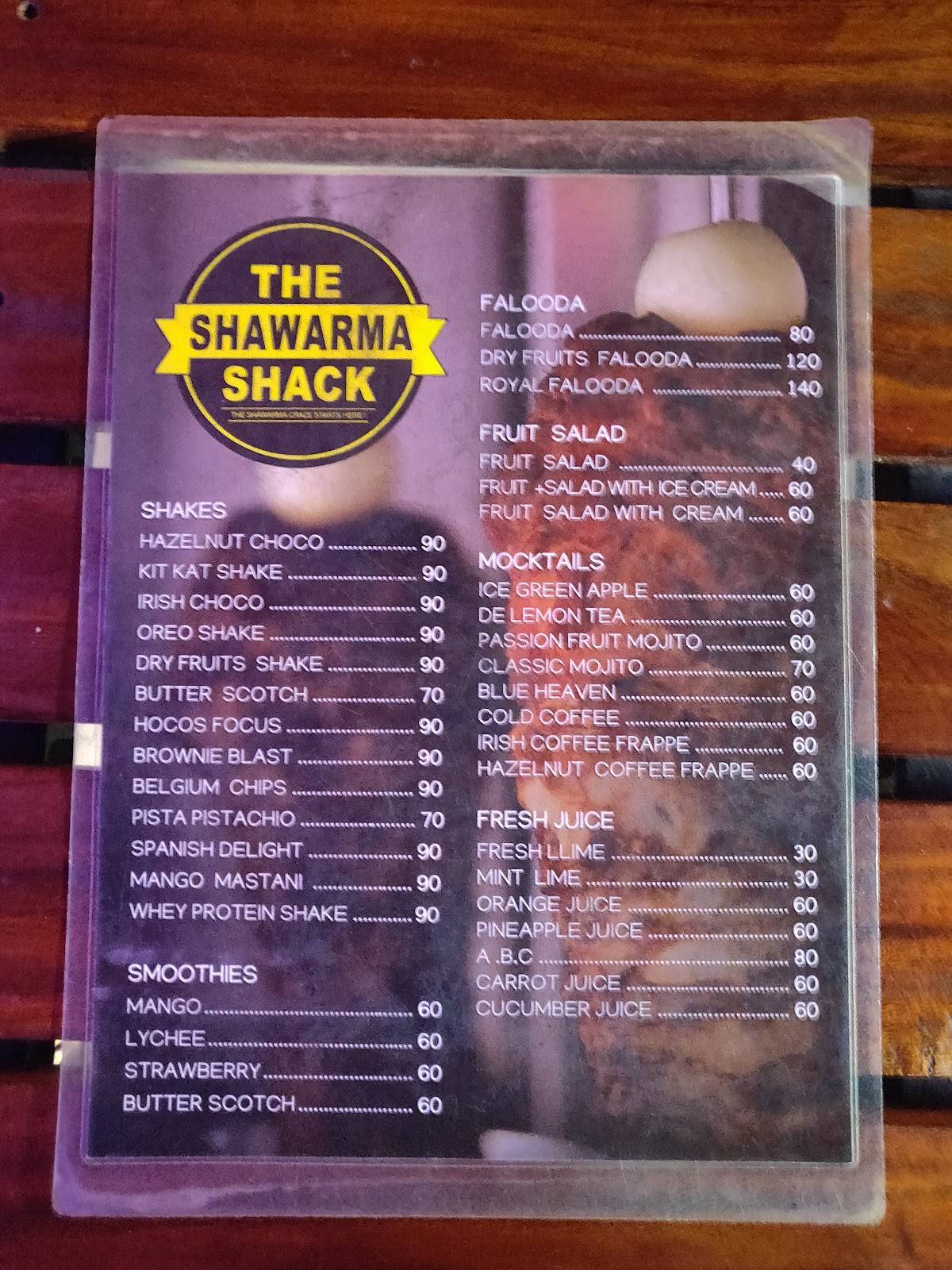 Menu at The Shawarma Shack, Thrissur