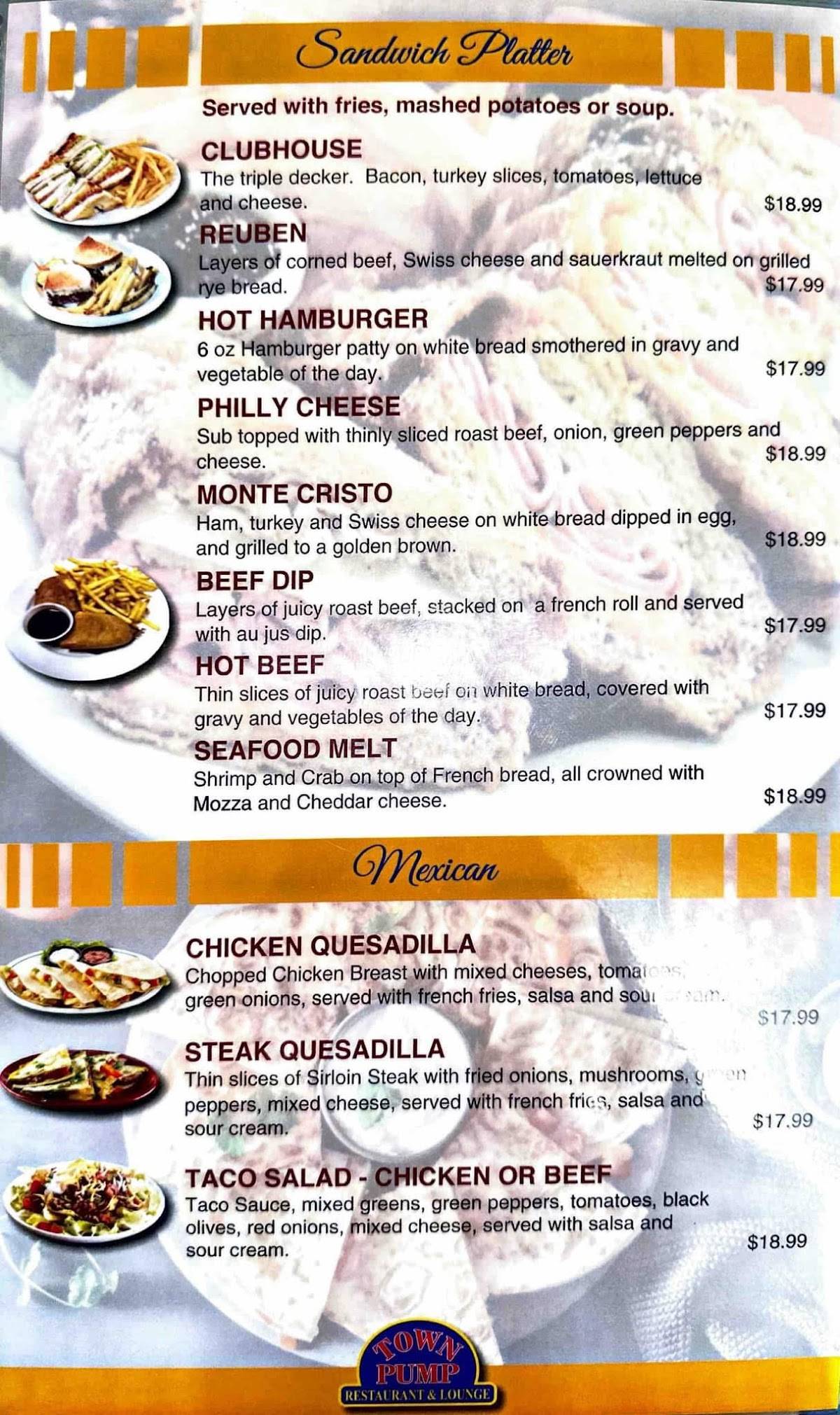 Menu at The Town Pump Restaurant and Lounge, Stettler, 50 Ave