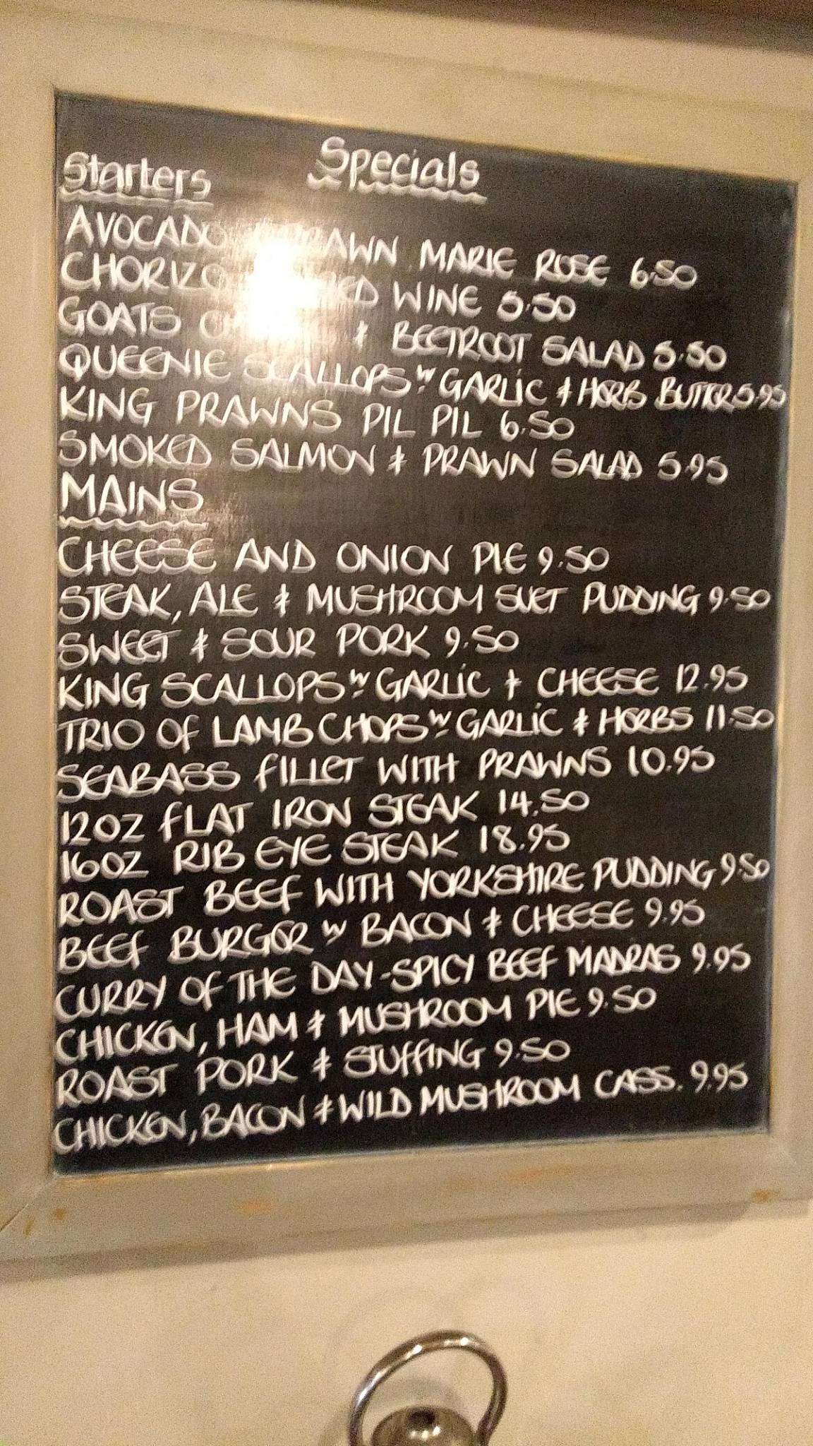 Menu at The White House restaurant, Littleborough