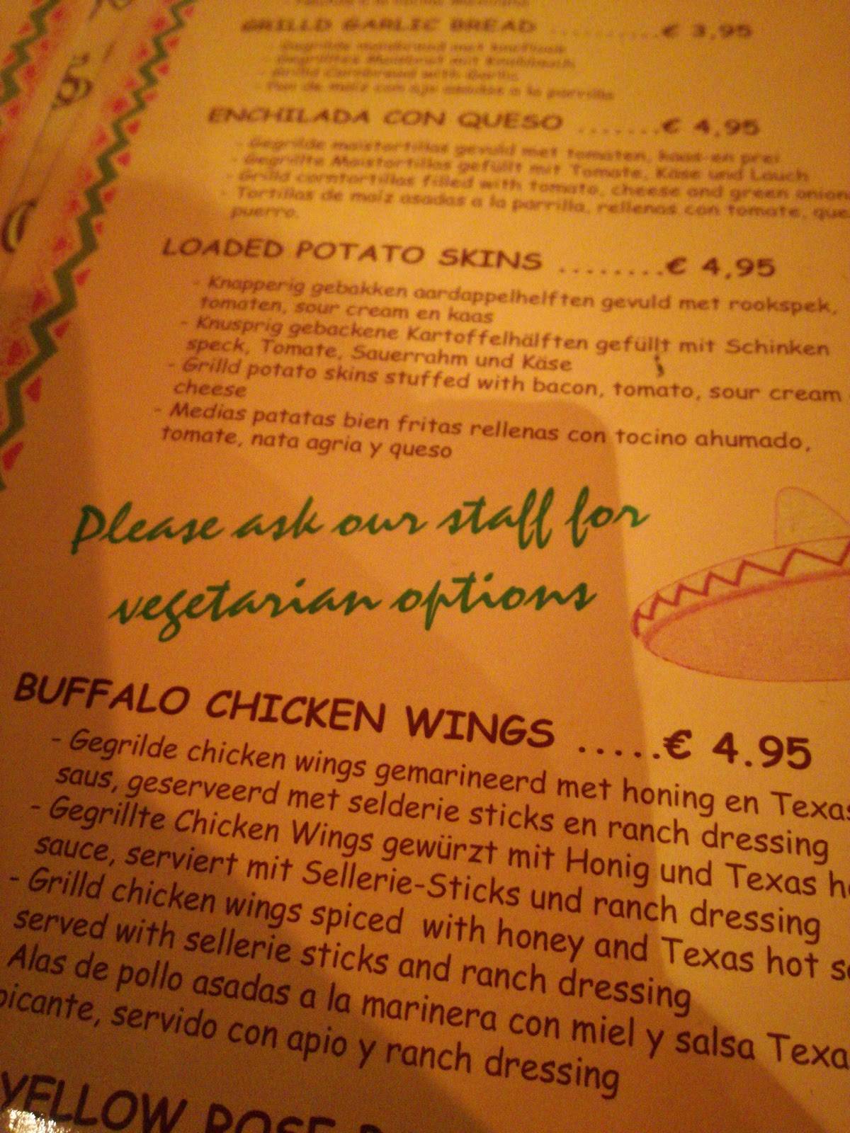 Menu at The Yellow Rose of Texas restaurant, Benijófar