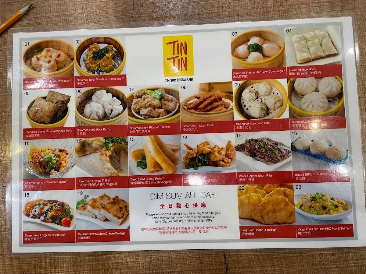 Menu at Tin Tin Dim Sum restaurant, Calgary
