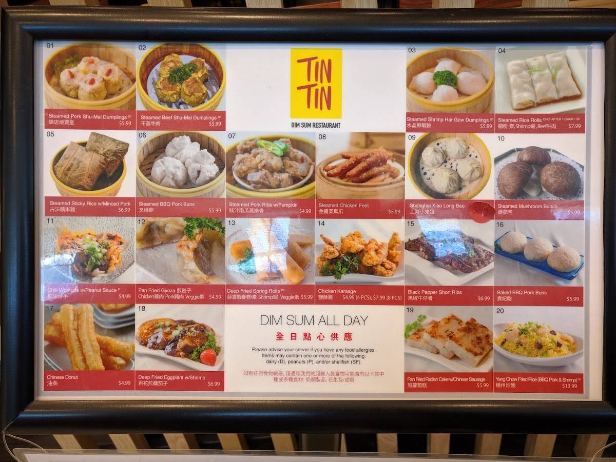 Menu at Tin Tin Dim Sum restaurant, Calgary