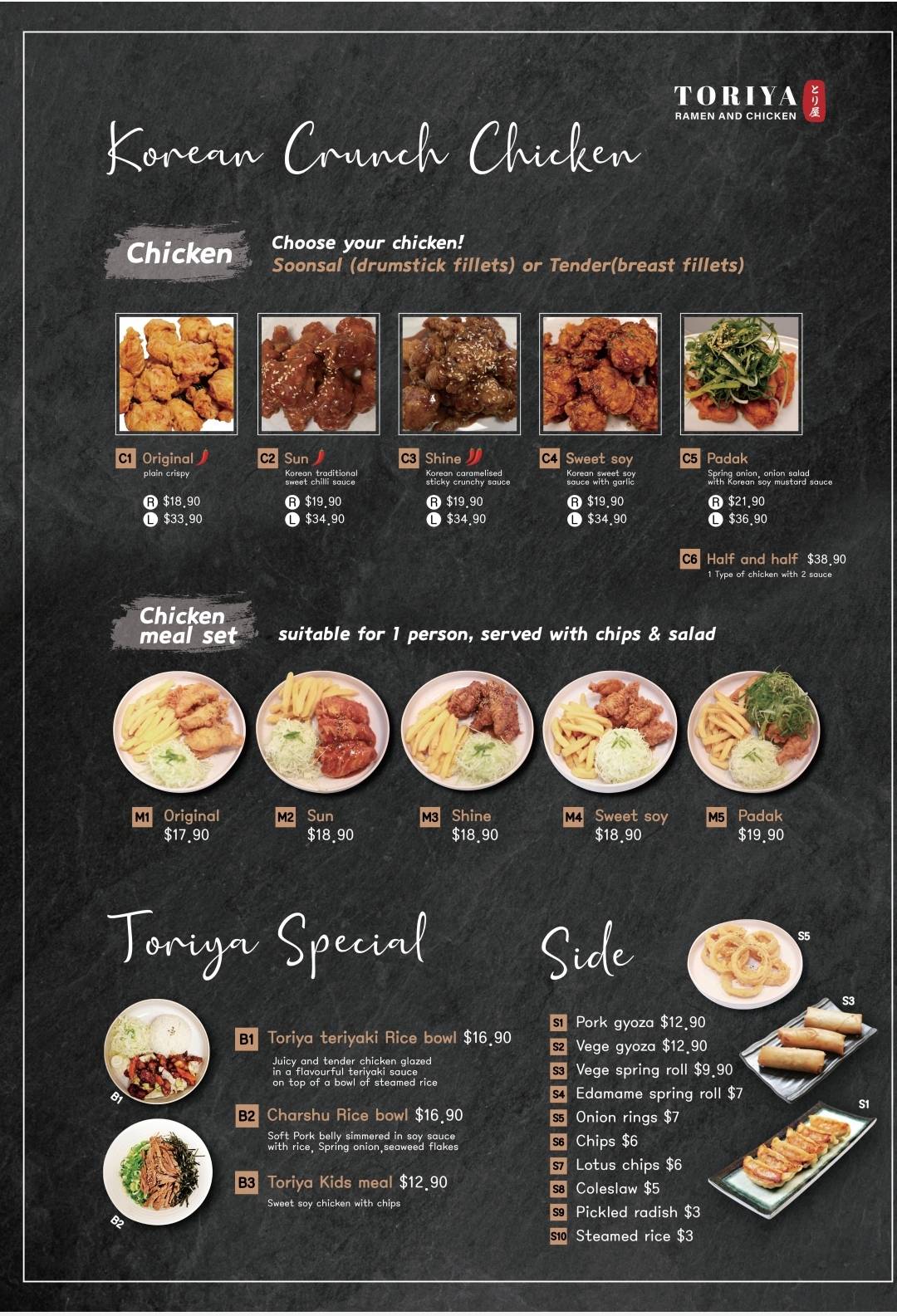 Menu at Toriya Japanese Ramen & Korean Fried Chicken Padak Sunshine ...