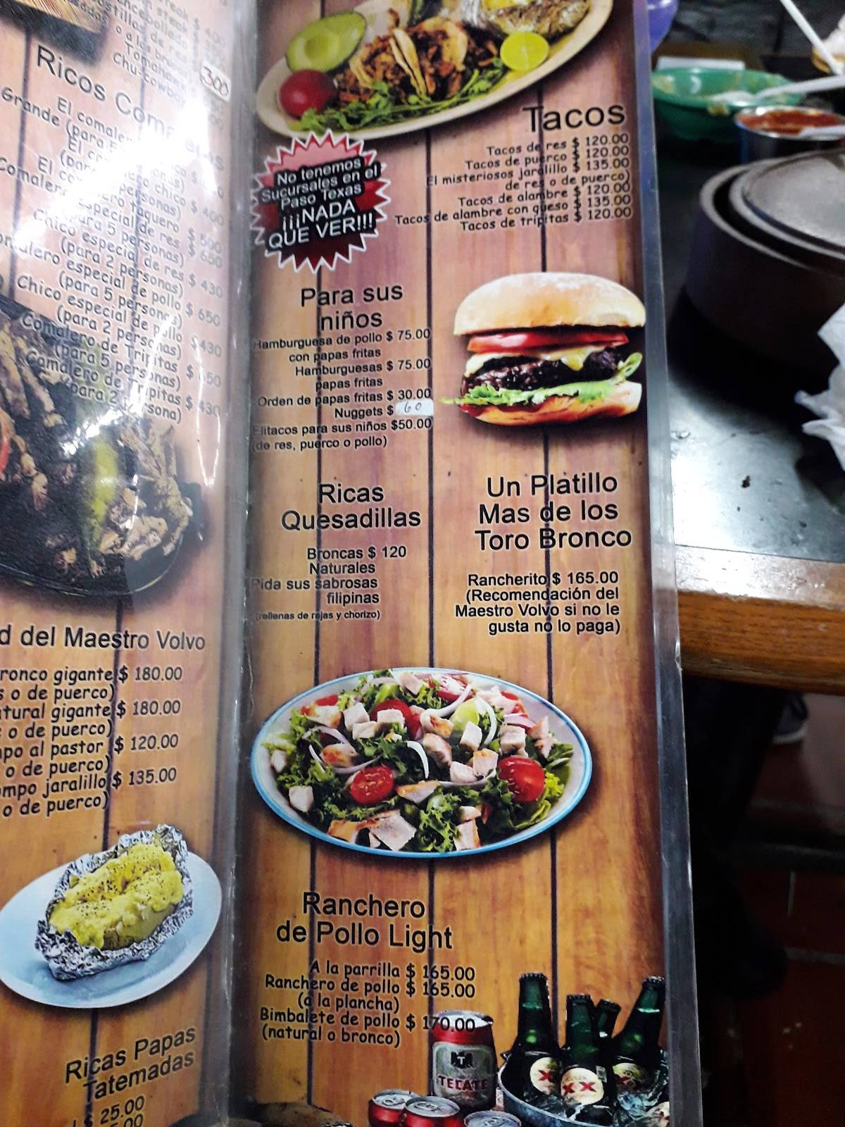 Carta del restaurante Toro Bronco, Ciudad Juarez, Blvd. Óscar Flores 5105