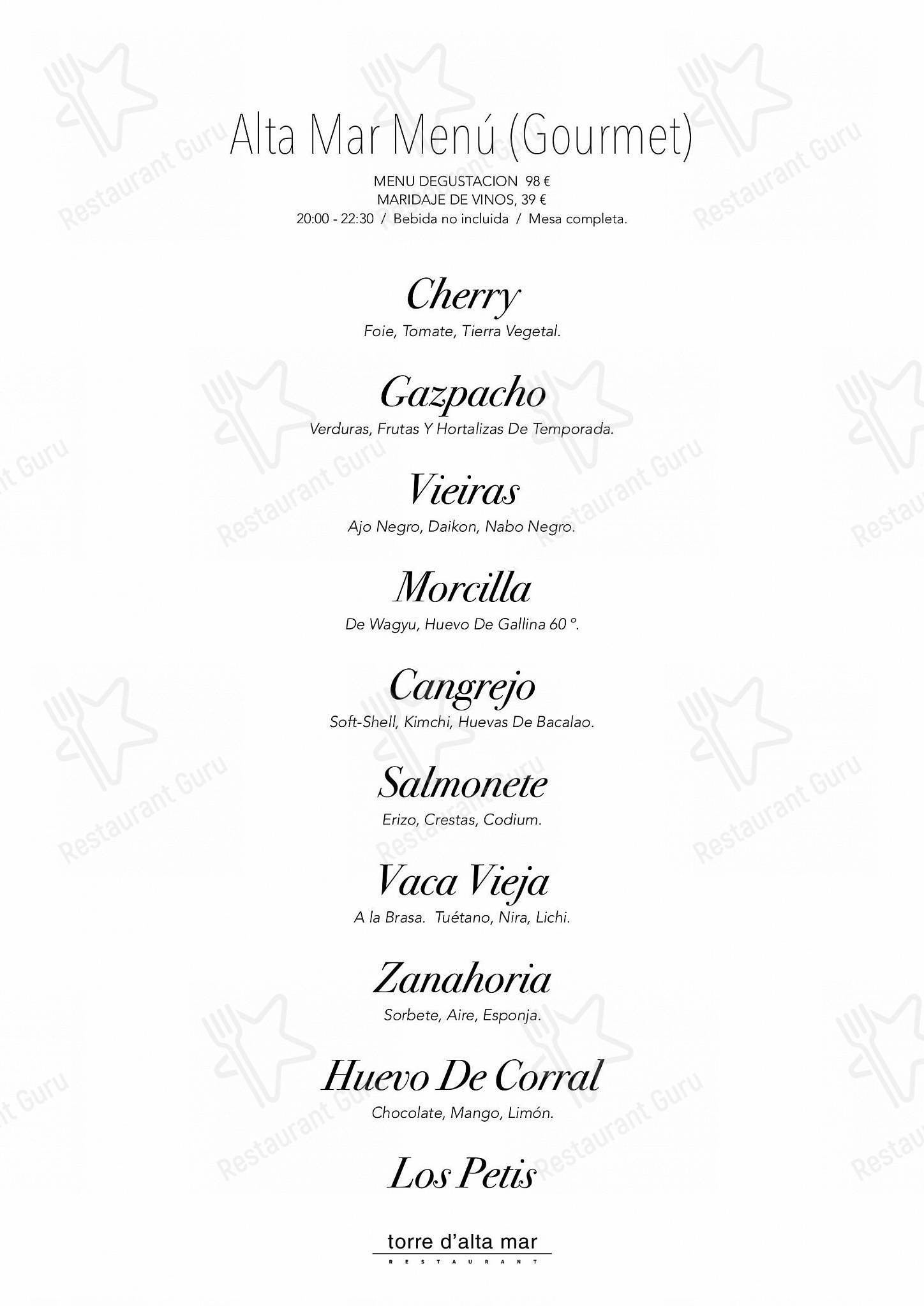 Menu at Altamar Restaurant, Barcelona, Pg. de Joan de Borbó