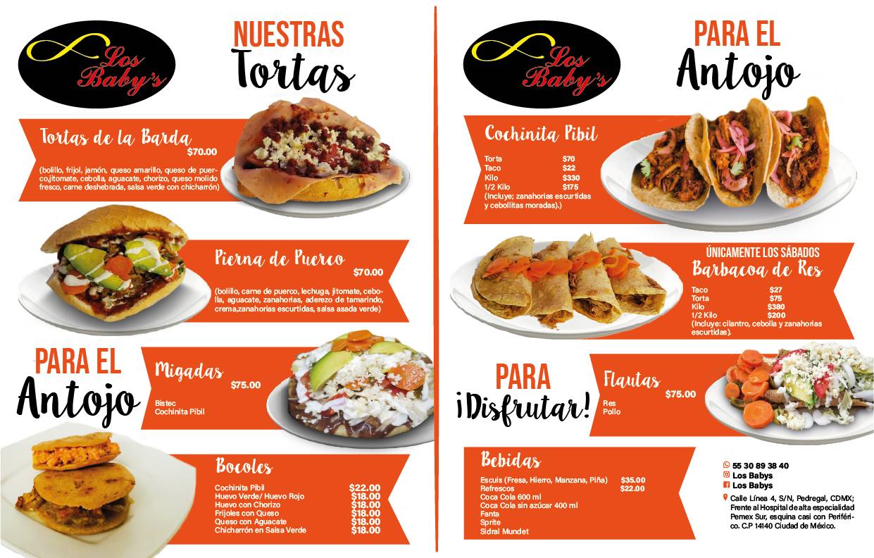 Carta de Tortas de la barda los Baby's, Ciudad de México