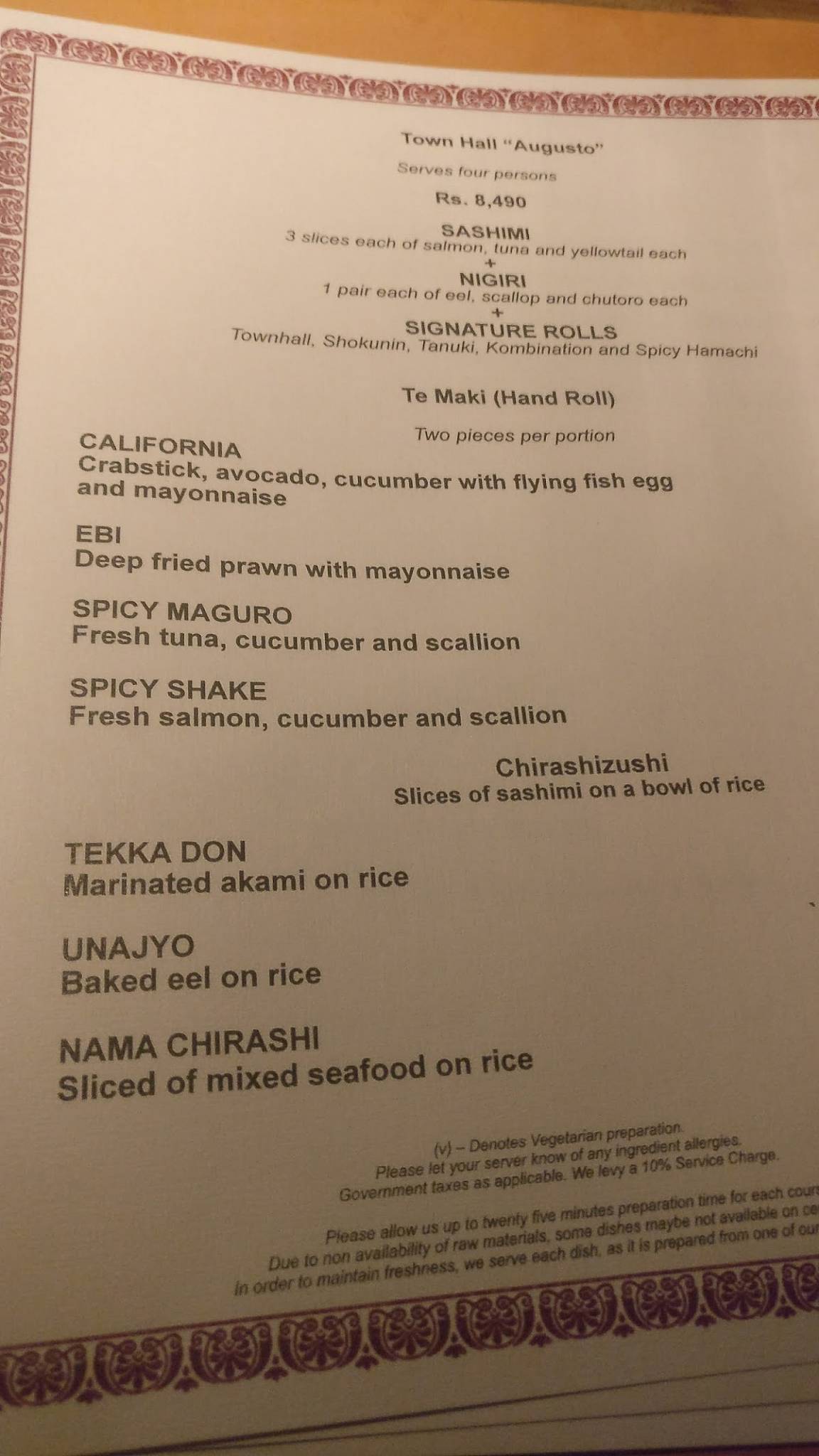 Menu at Town Hall, Gurugram, TWO HORIZON CENTER