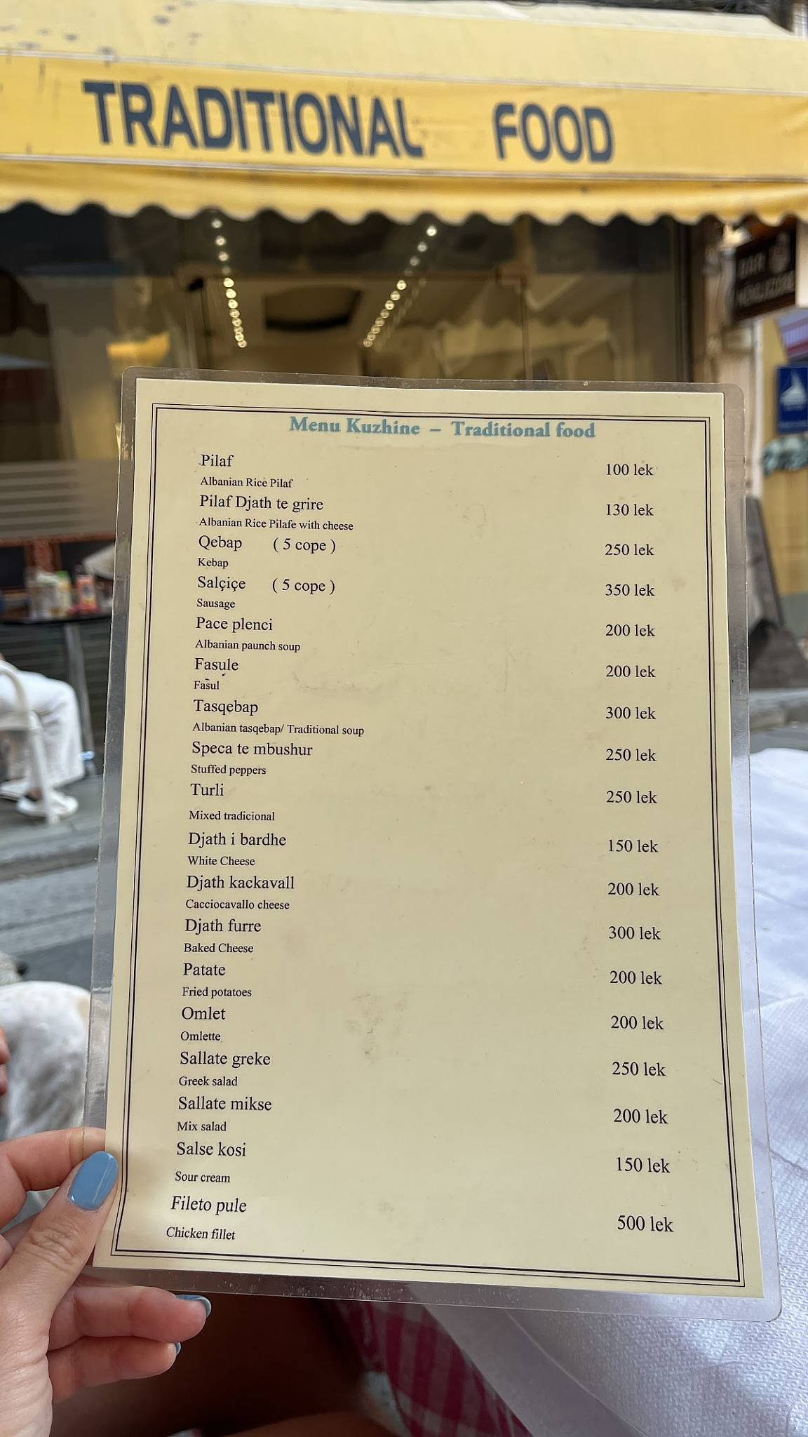 Menu at Traditional food restaurant, Shkodër