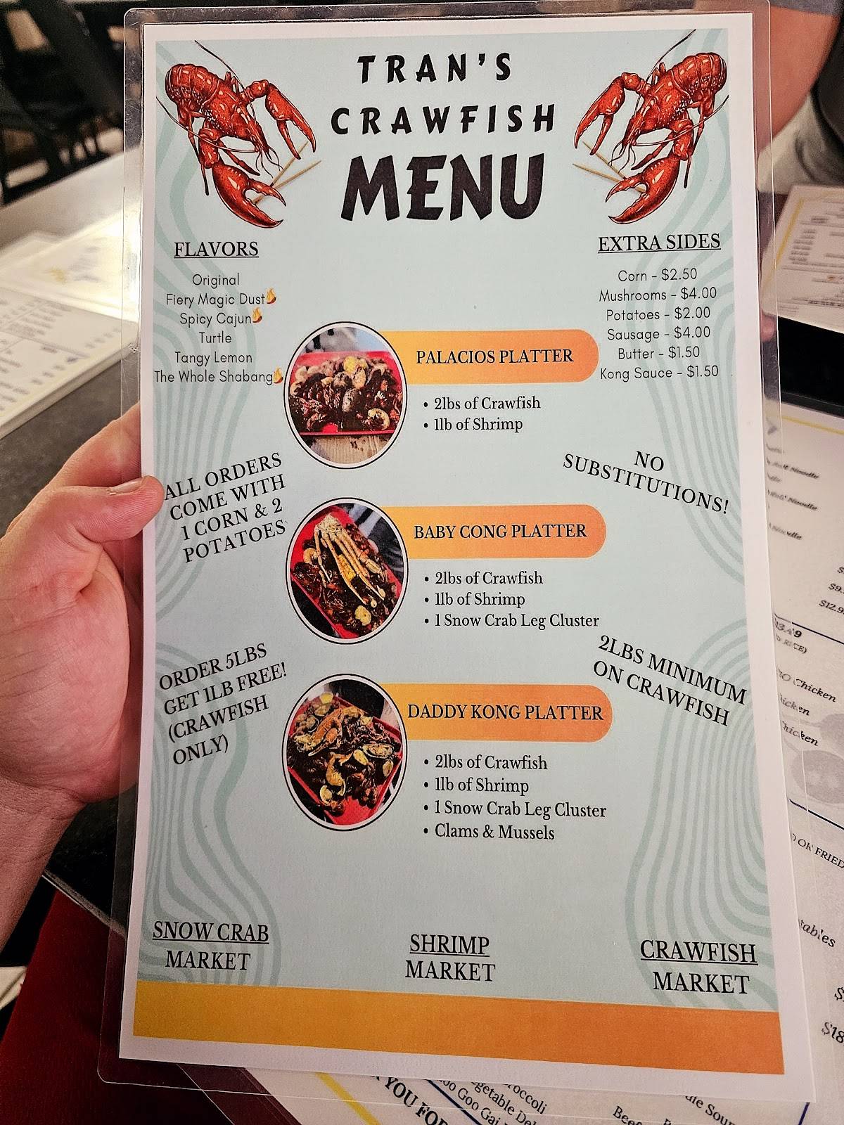 Menu at Tran's Restaurant, Palacios