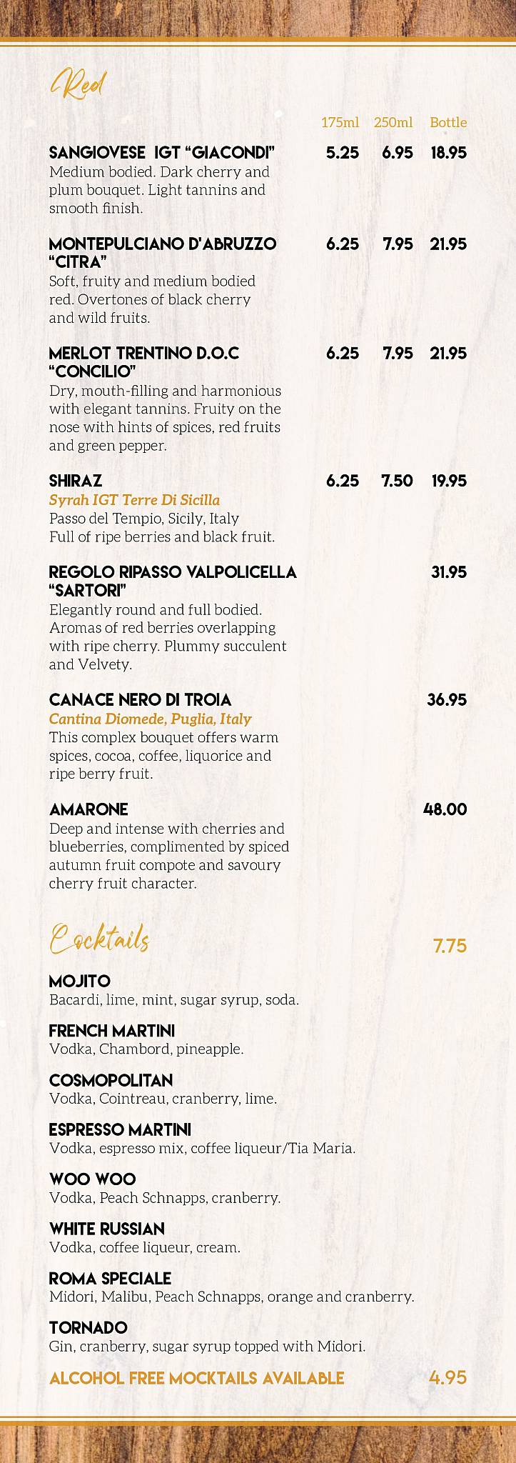 Menu at Trattoria Roma restaurant, Johnstone, 12-14 High St