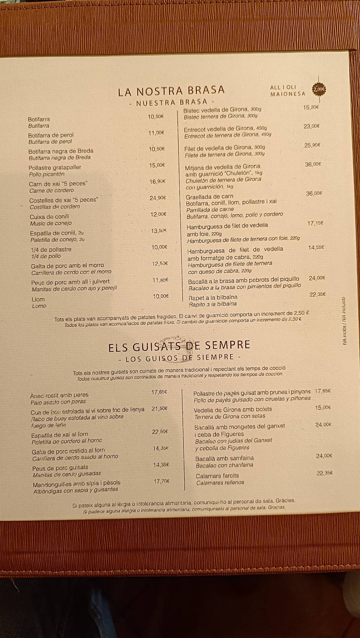 Carta de Restaurant Tres Turons, Arenys de Munt, Barri de Torrentbo 24
