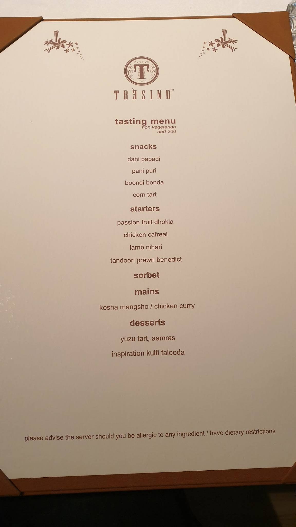 Menu at Tresind Studio St. Regis Gardens restaurant, Dubai, St. Regis ...