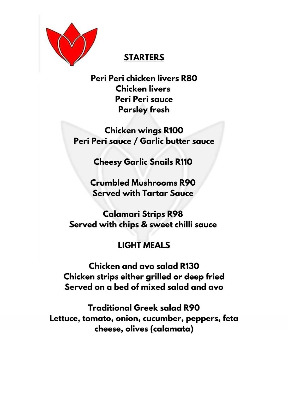 Menu at Tuscan Place Restaurant, Polokwane