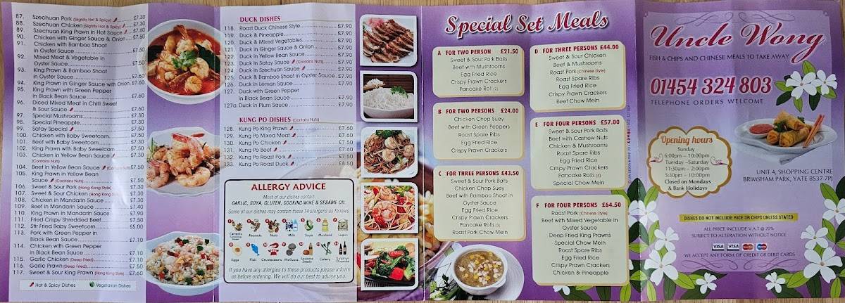 Menu at Uncle Wong restaurant, Yate, Lark Rise