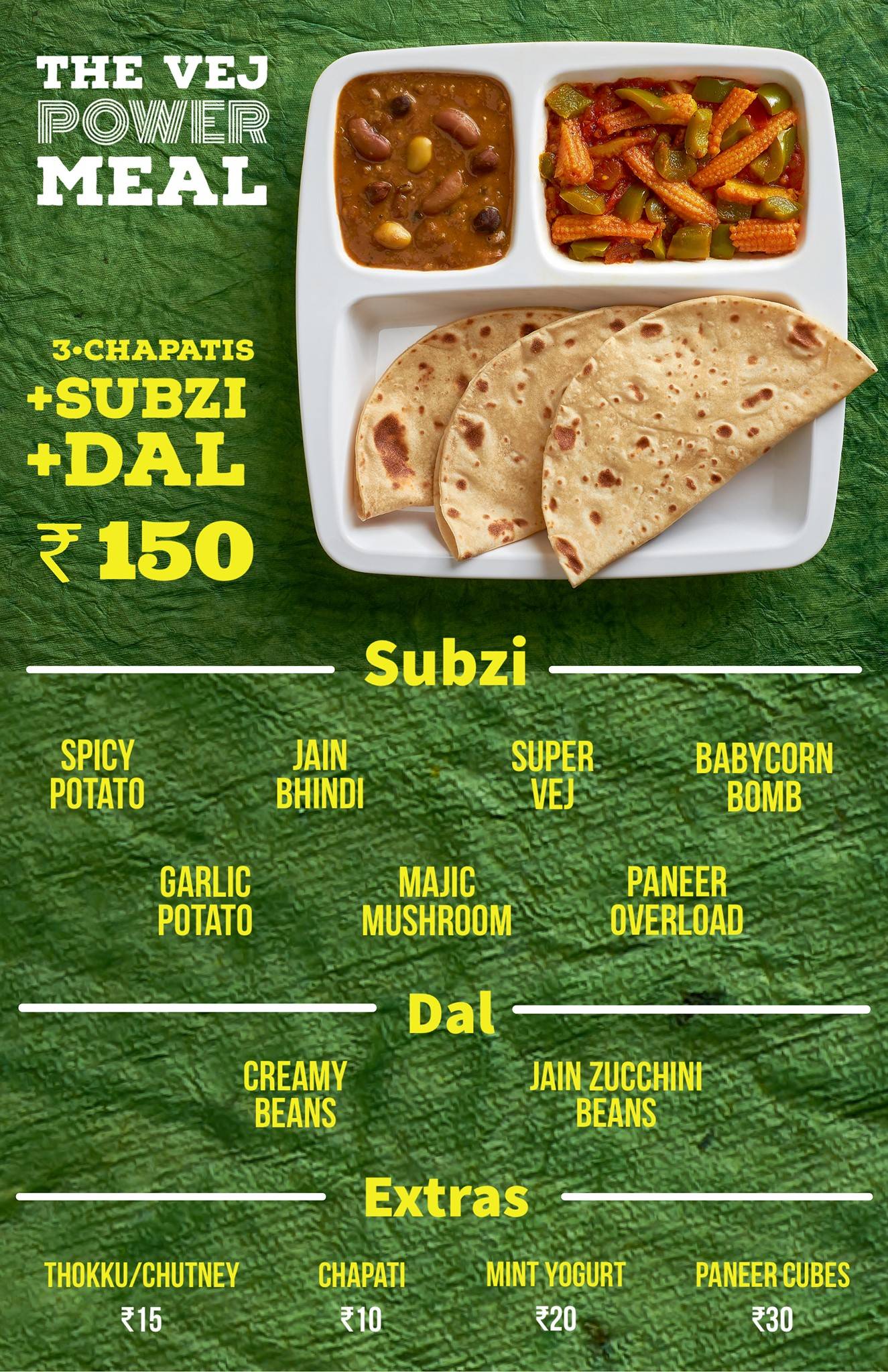 Menu at VEJ, Chennai