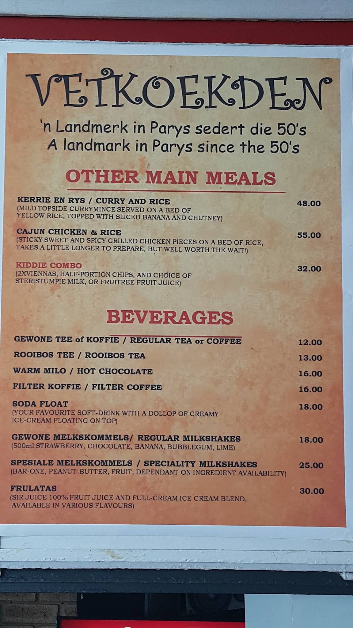 Speisekarte von VETKOEK DEN restaurant, Parys