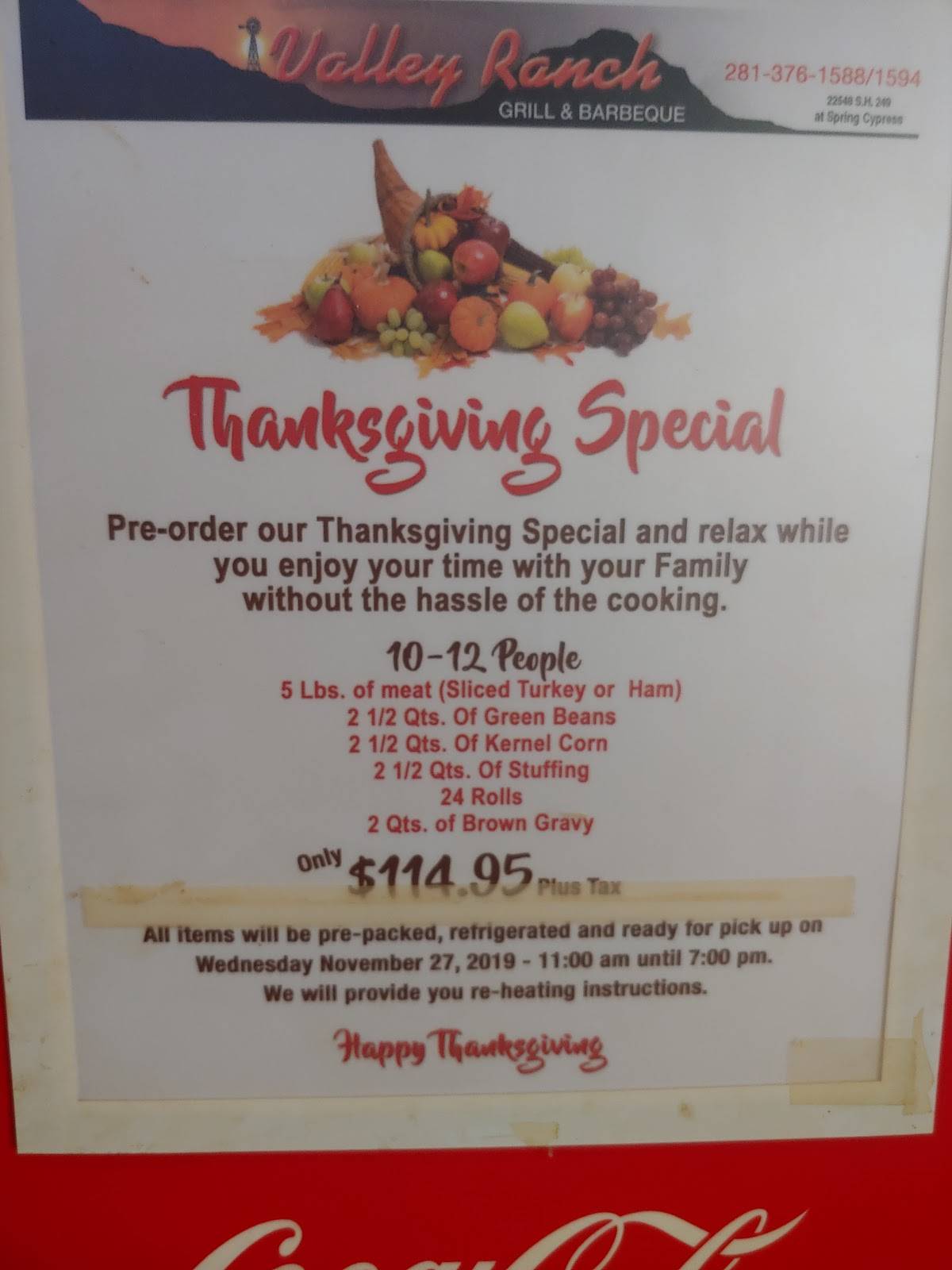 Menu at Valley Ranch Grill & Barbeque, Houston