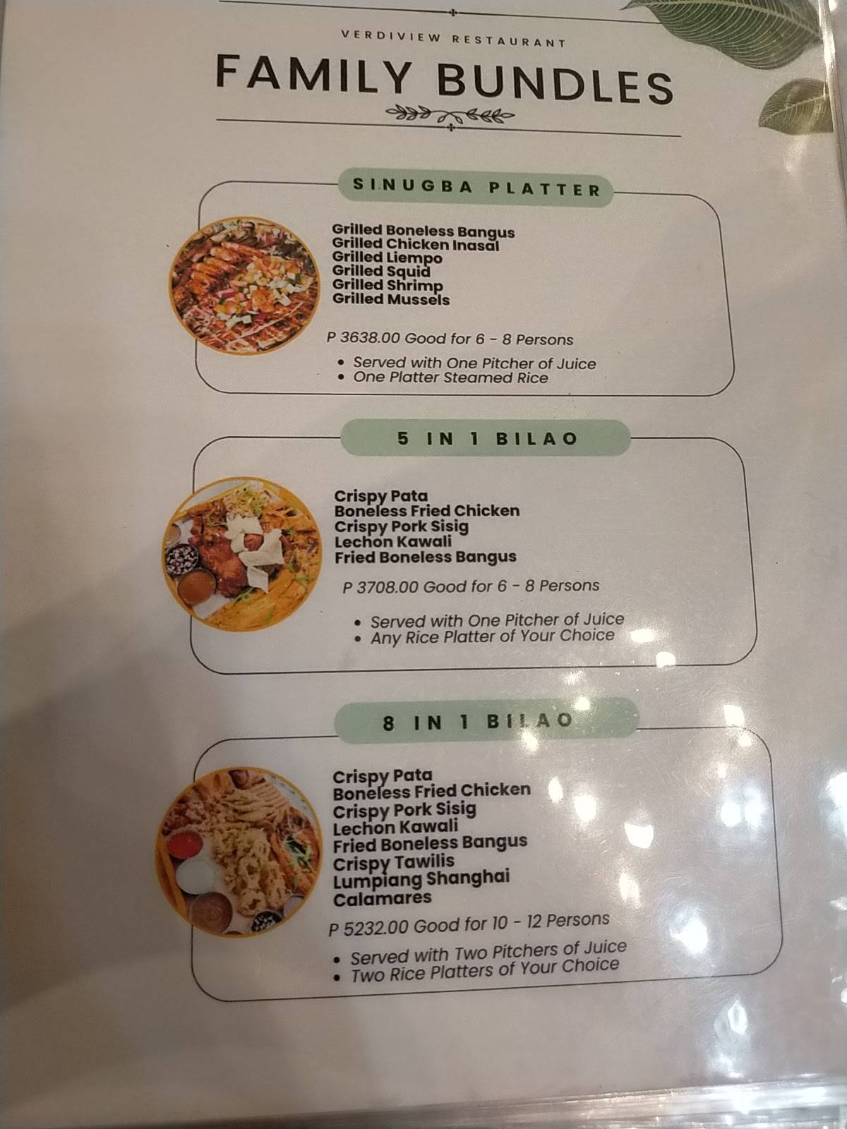 Carta de Verdiview Restaurant, Alfonso