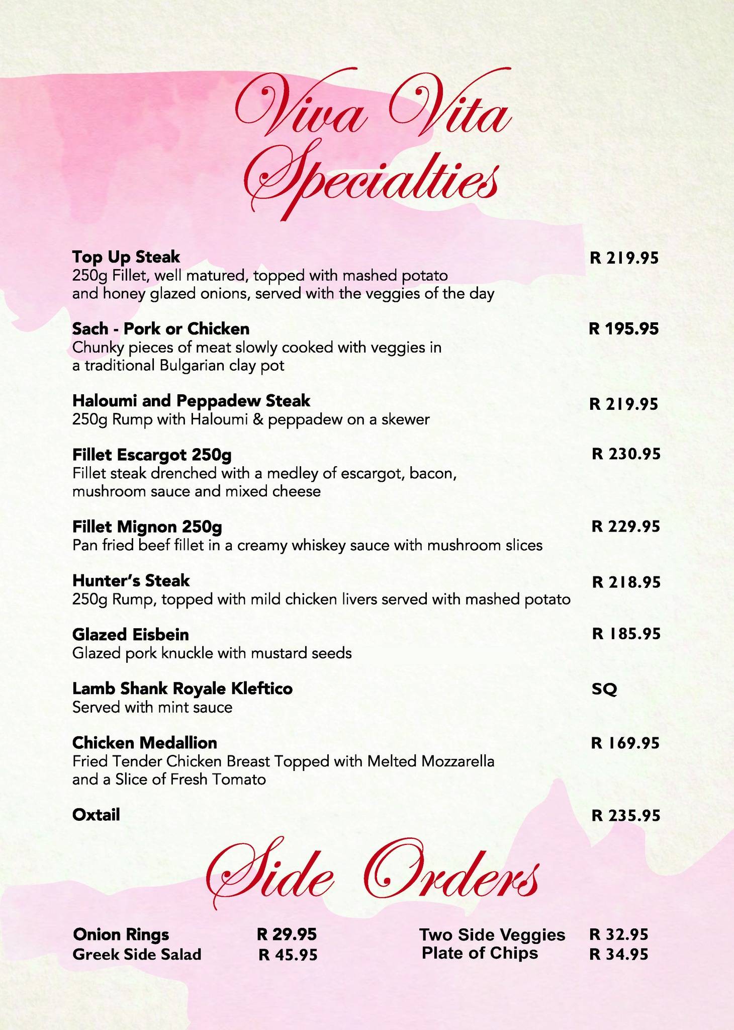 Menu at Viva Vita Family Restaurant, Centurion