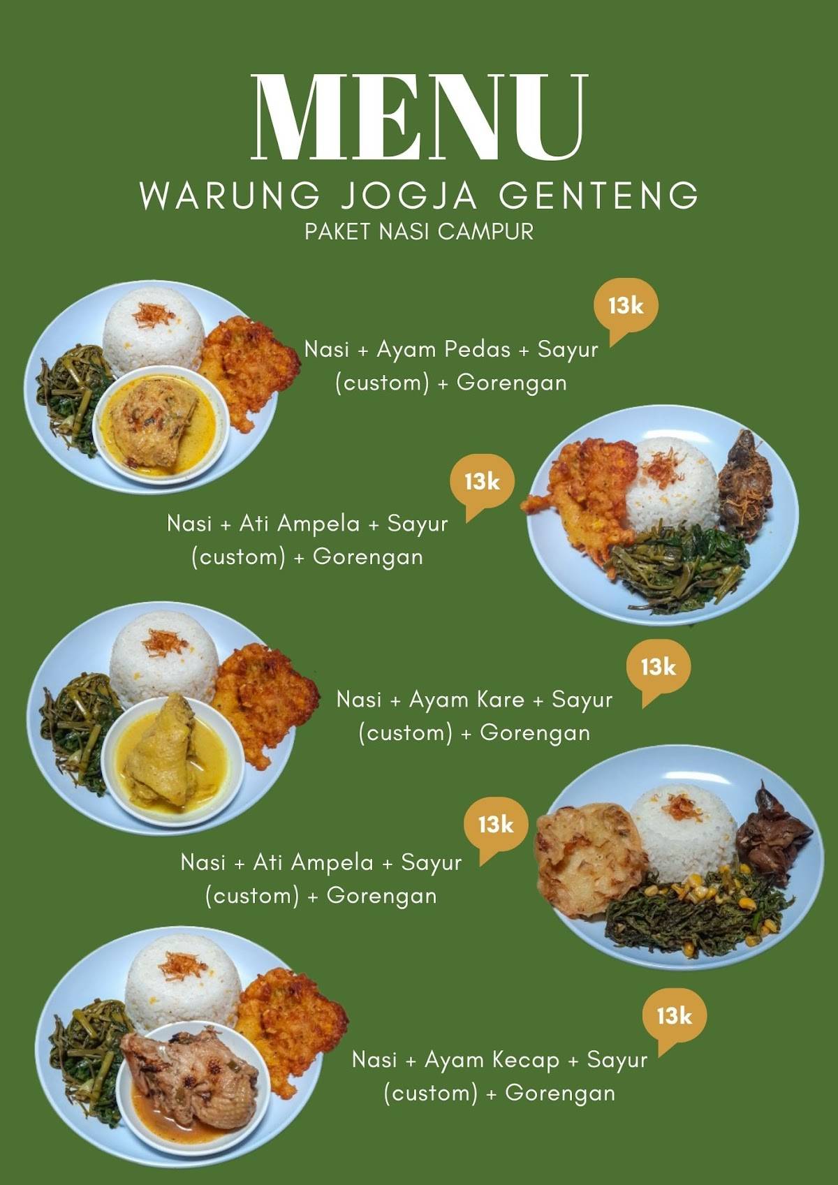 Menu at WARUNG JOGJA PRASMANAN restaurant, Genteng Wetan
