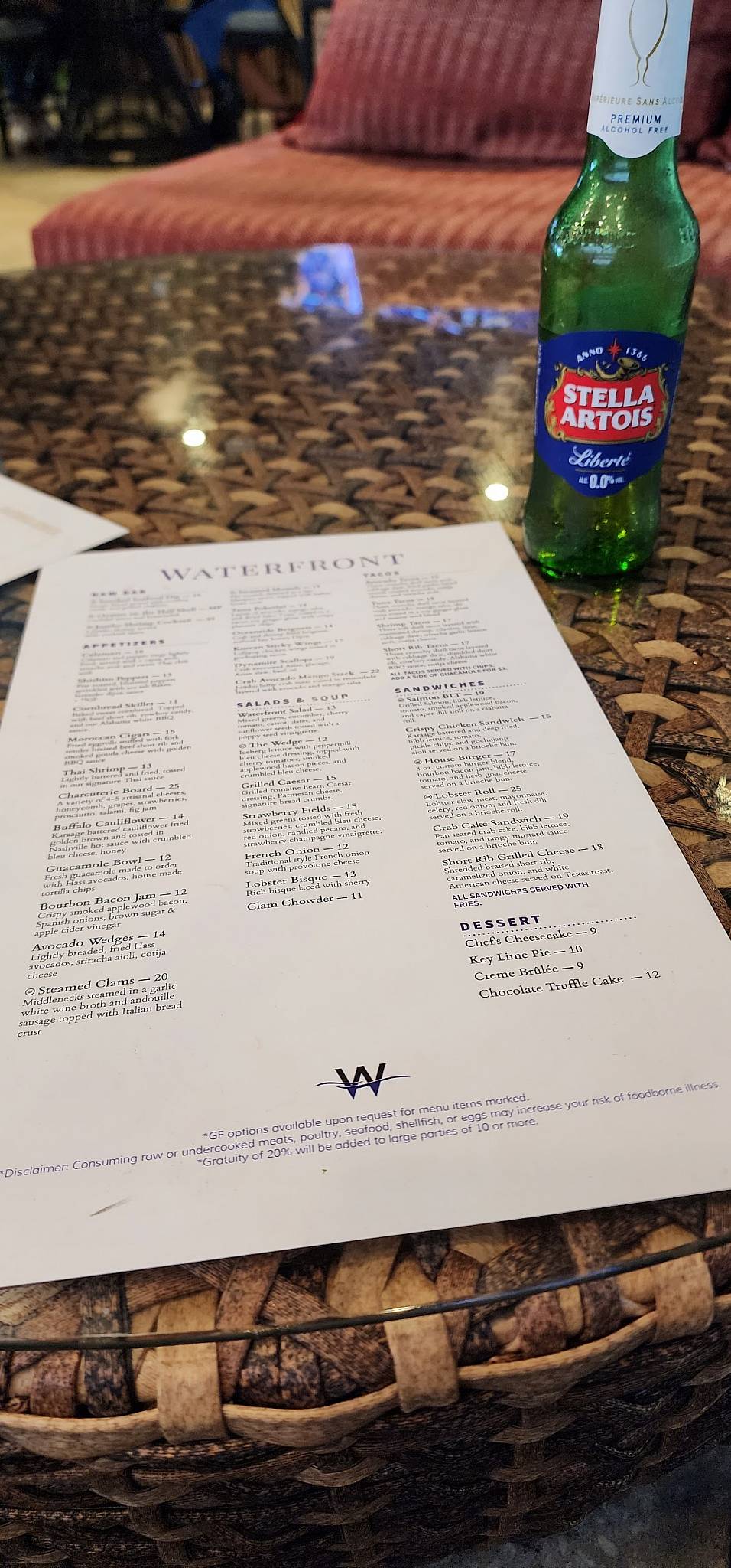 Menu at Waterfront restaurant, Stuart