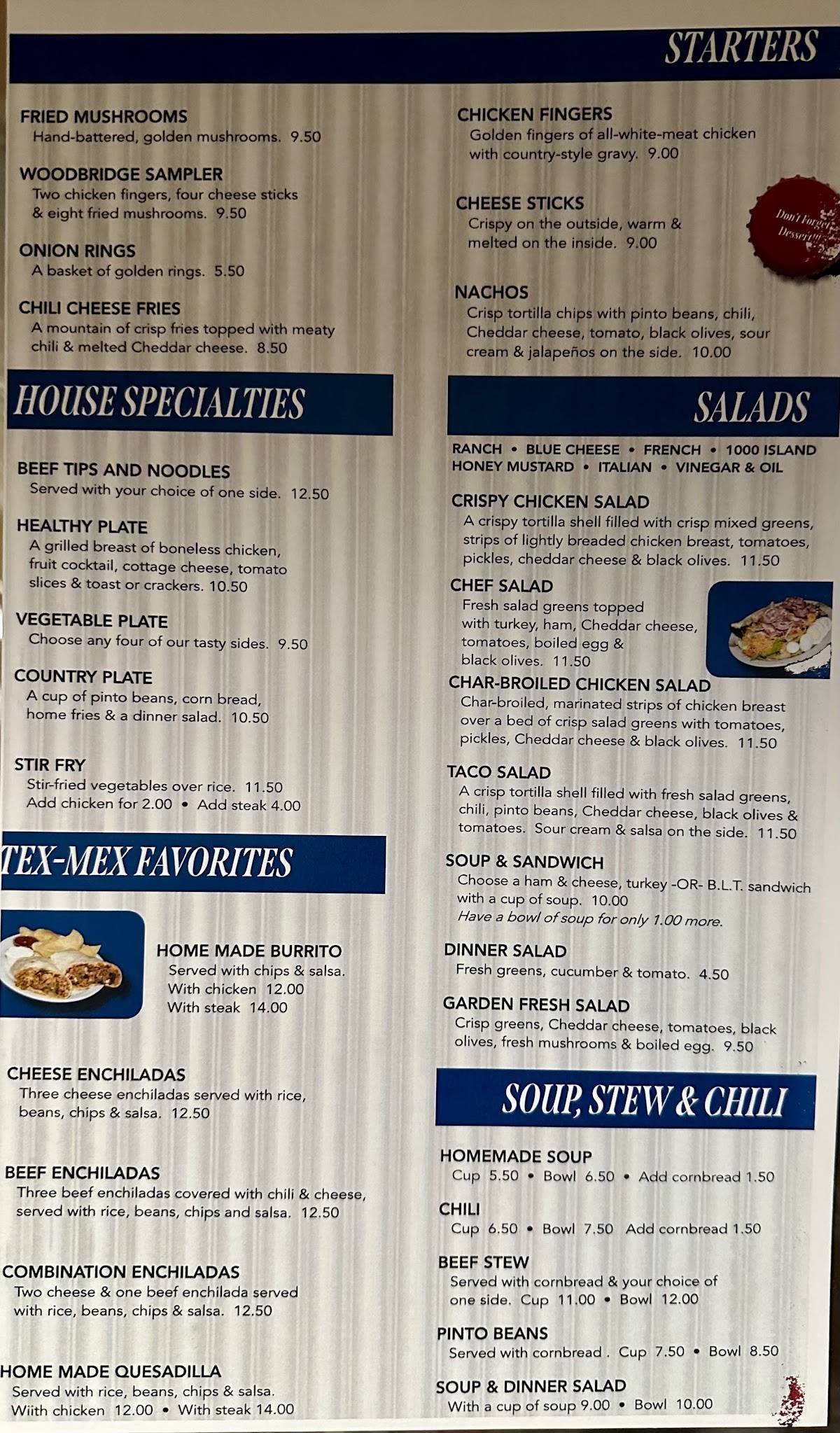 Menu at Woodbridge Restaurant, Oklahoma City, NW 39th St