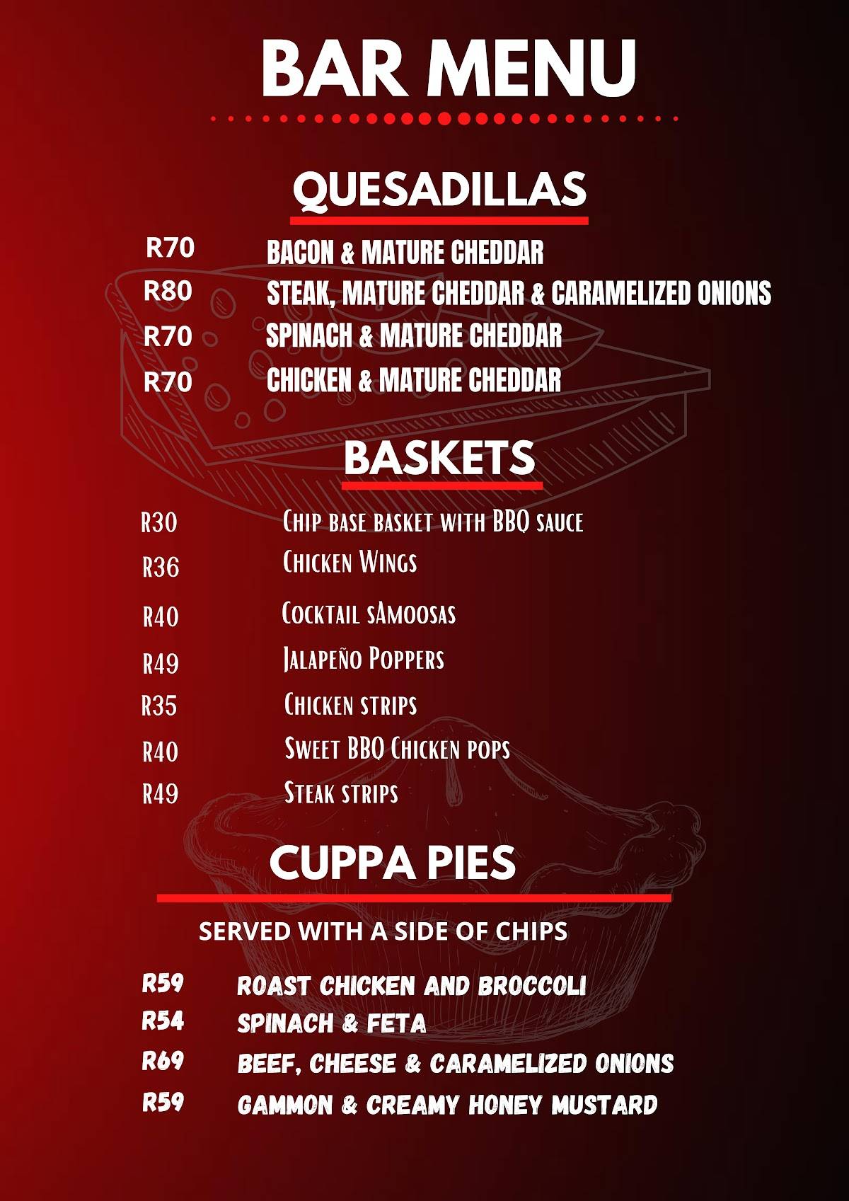 Menu at Woodcutters Restaurant, Durban