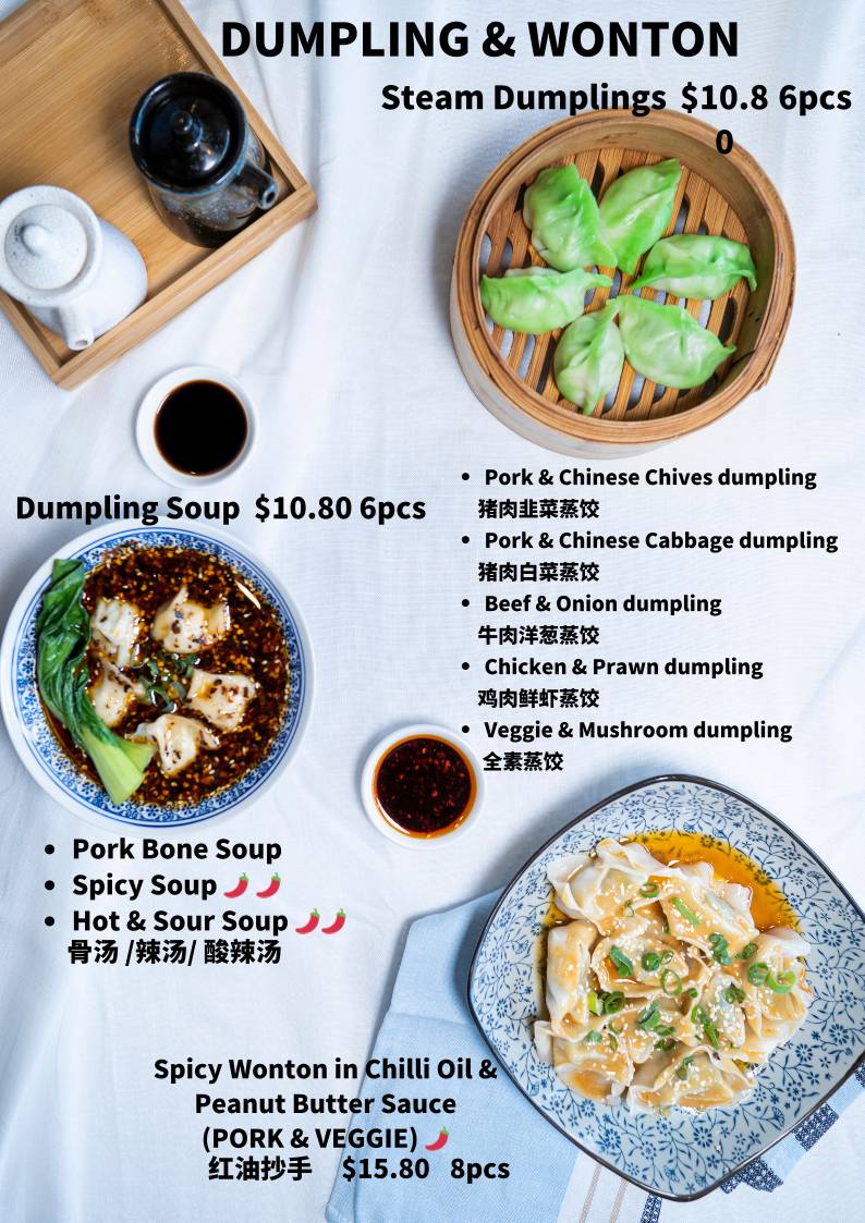 Menu at Yang’s Dumpling restaurant, Karawara