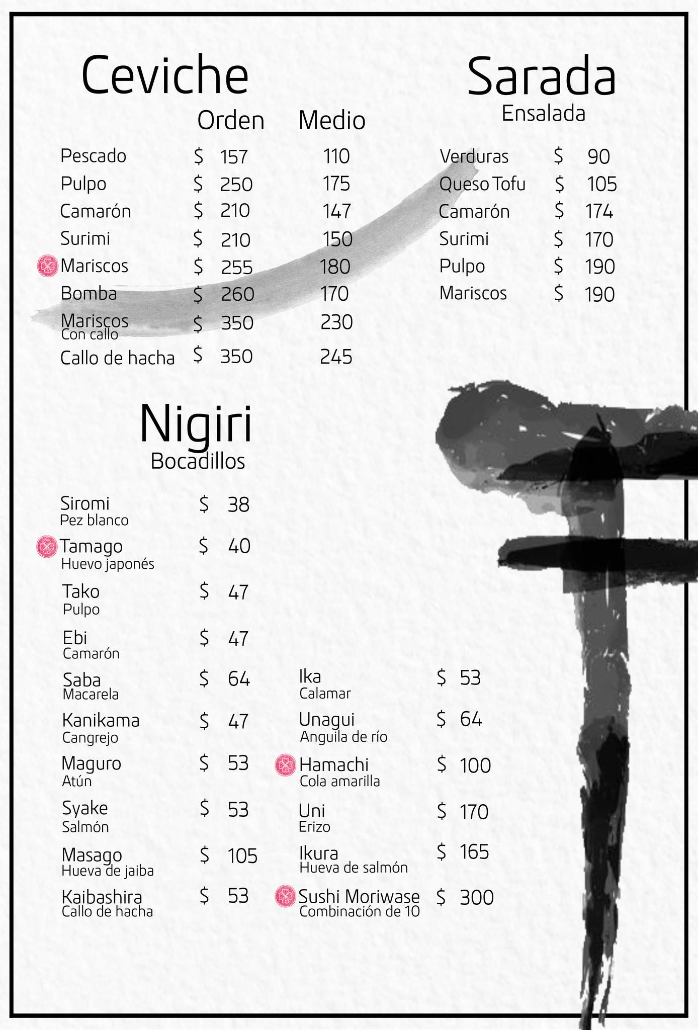 Carta del restaurante Yotsuba Sushi Norte, Aguascalientes, Plaza Privilege