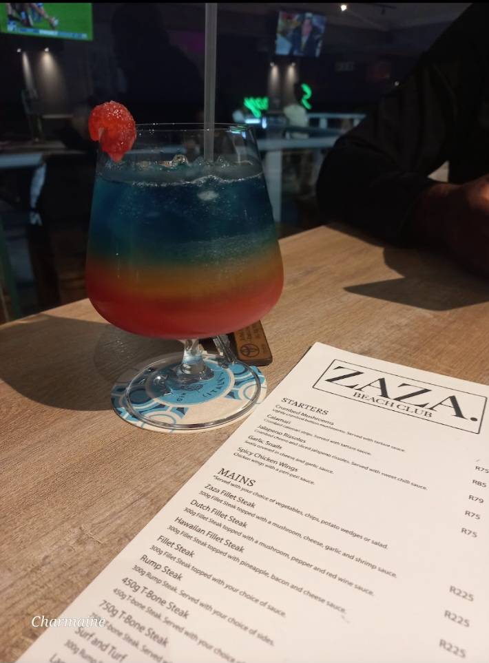 Menu at Zaza Beach Club, East London