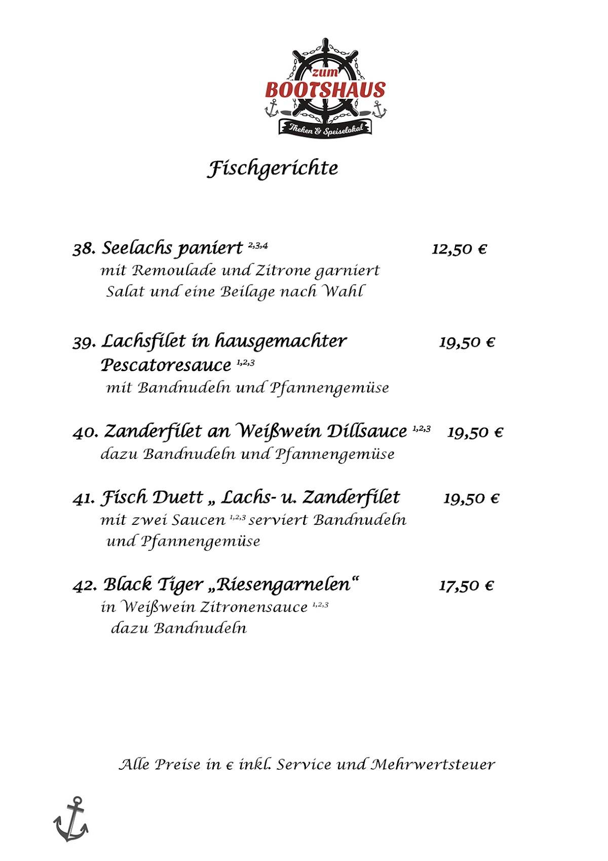 Speisekarte von Restaurant Zum Bootshaus, Wesel